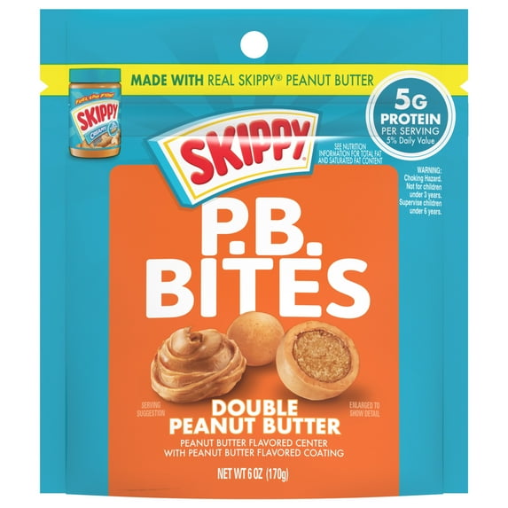 Skippy Peanut Butter Bites Double Peanut Butter Snack 6 oz Resealable ...