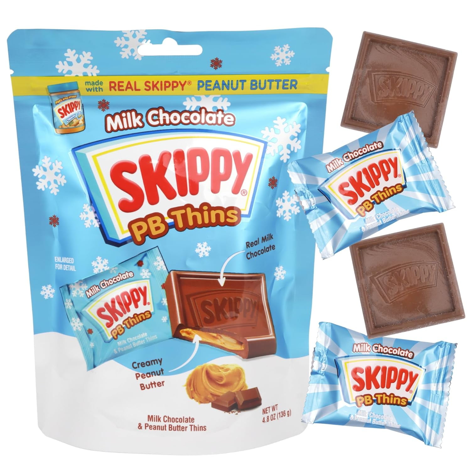 SKIPPY PB Thins, Milk Chocolate and Creamy Peanut Butter Filled Snack 4 ...