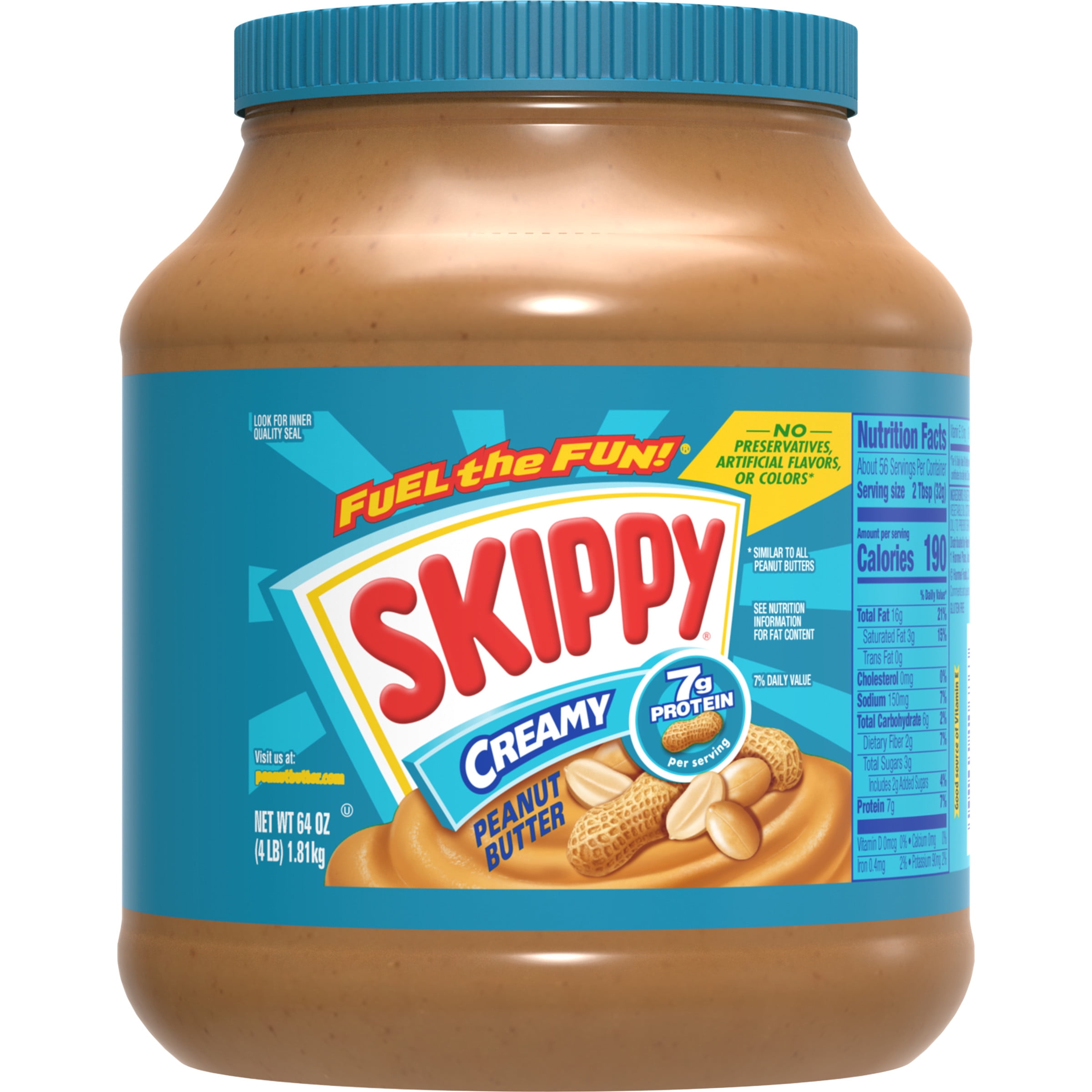 SKIPPY Peanut Butter, Creamy, 7 g Protein Per Serving, 64 oz Plastic ...