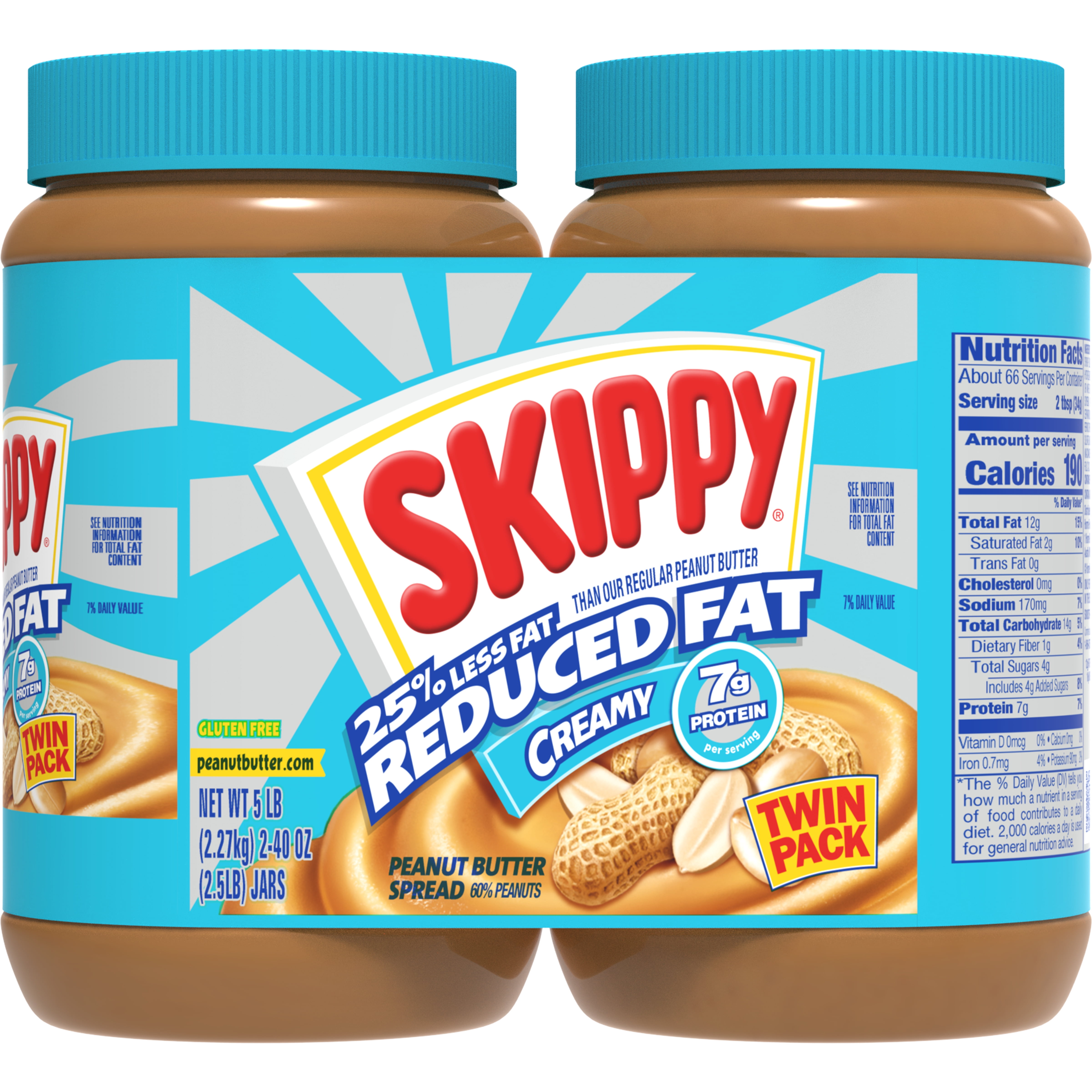 SKIPPY Reduced Fat Creamy Peanut Butter Spread, 40 oz Jar (2 Pack ...
