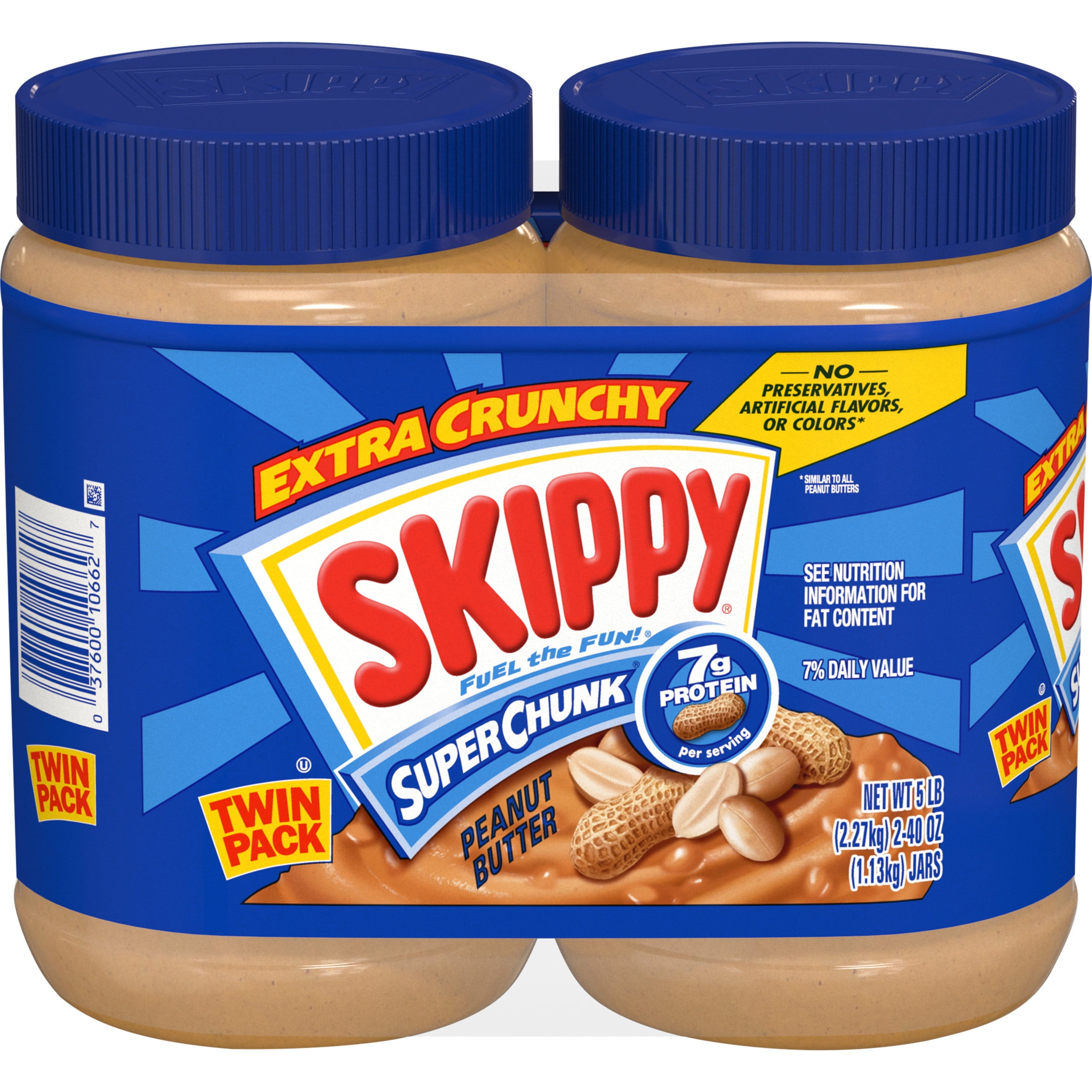 SKIPPY Super Chunk Peanut Butter Twin Pack 2-Pack, Plastic Jar 40 oz ...
