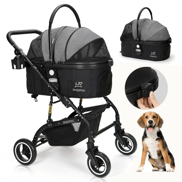 SKISOPGO 3-in-1 Removable Pet Stroller for Small/Medium Dogs, Cats with ...