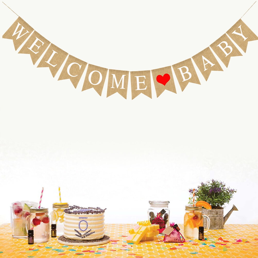 SKISUNO 1 Set Welcome Baby Boy Banner Beige Linen Triangle Flags 13 x ...