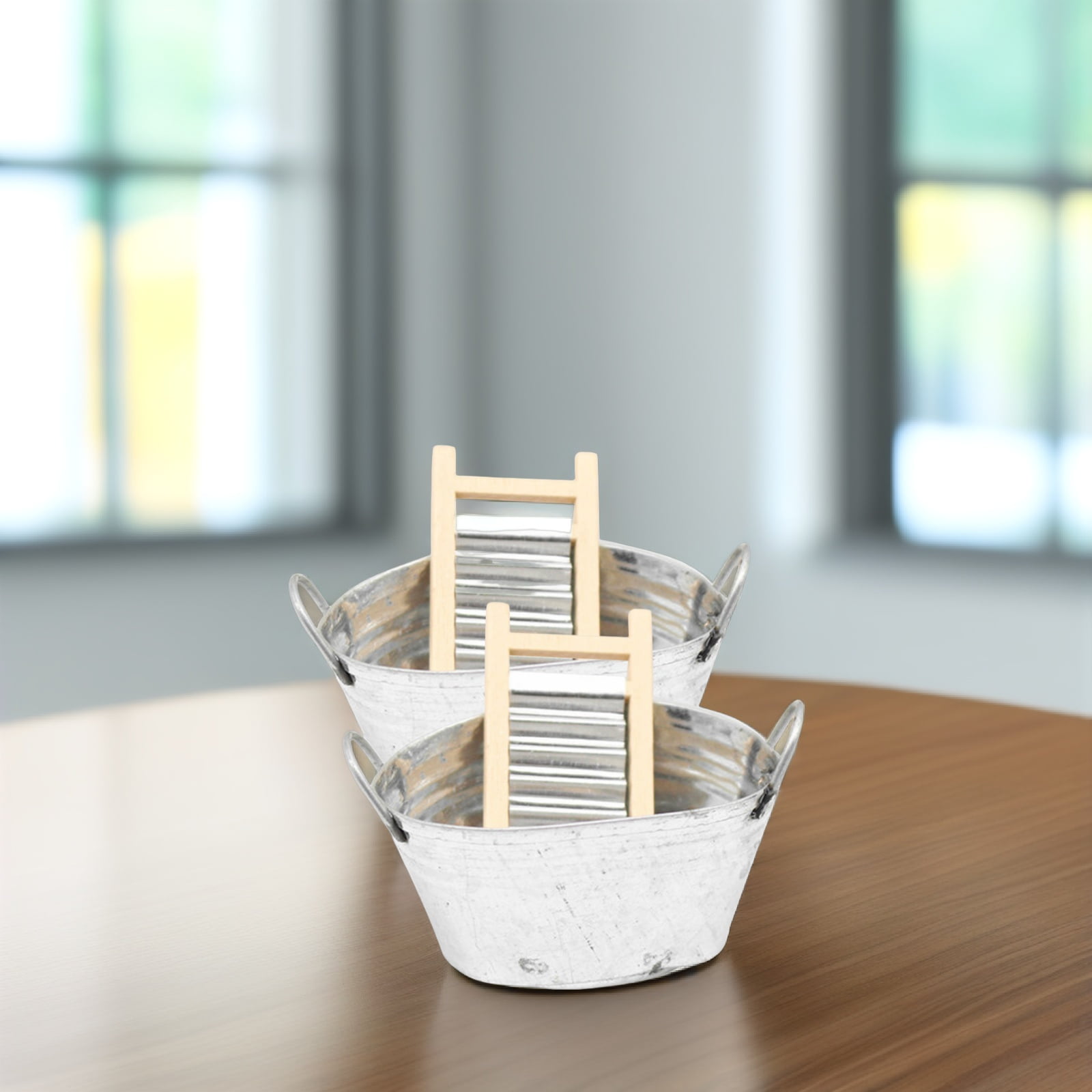 SKISUNO 2 Sets Mini Basin Washboard Set Silver Iron Decorative ...