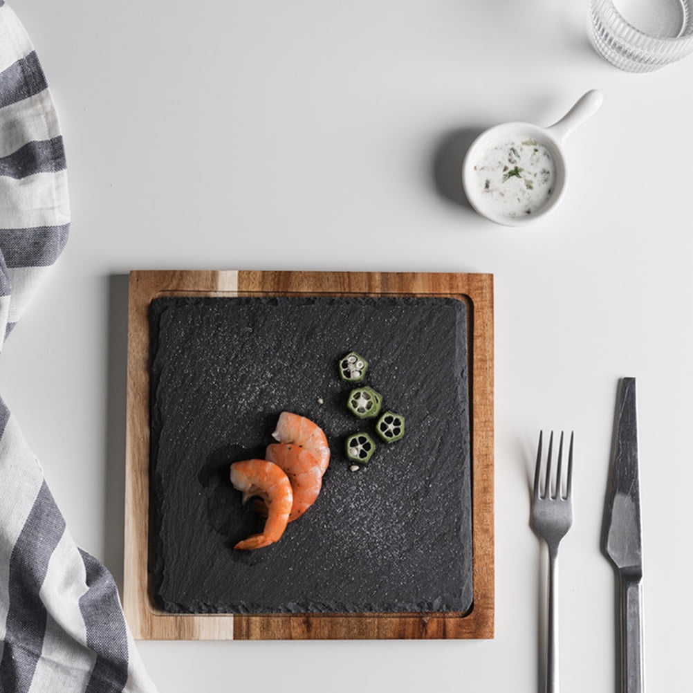 SKISUNO Western Cuisine Tray Solid Wood Black 20.5X20.5Cm for Snack ...