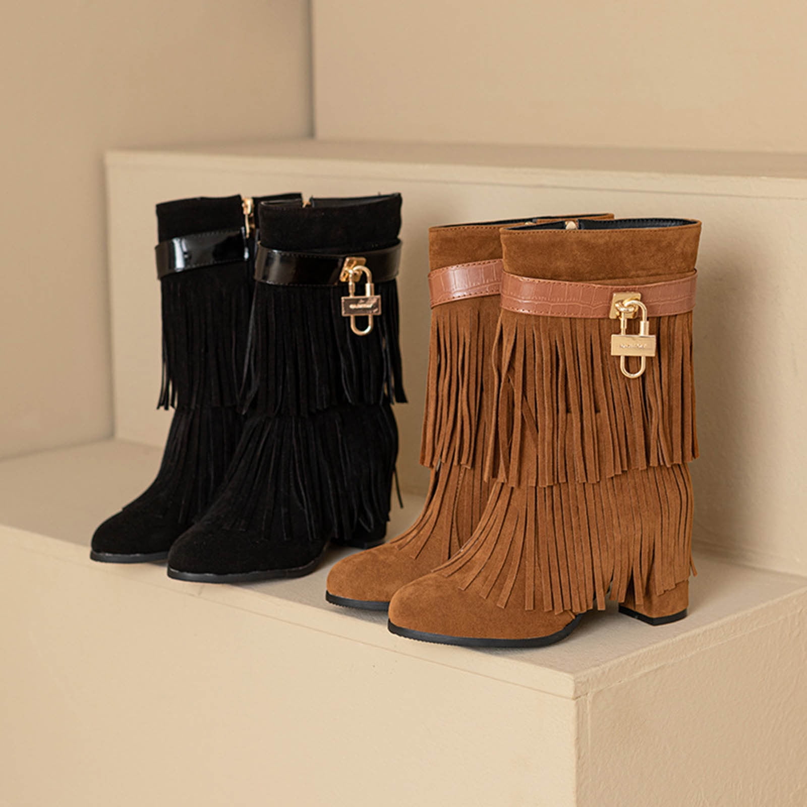 SKIYLEVZ Knee-High Boots for Women Leather Boots Timeless Boho Chic ...