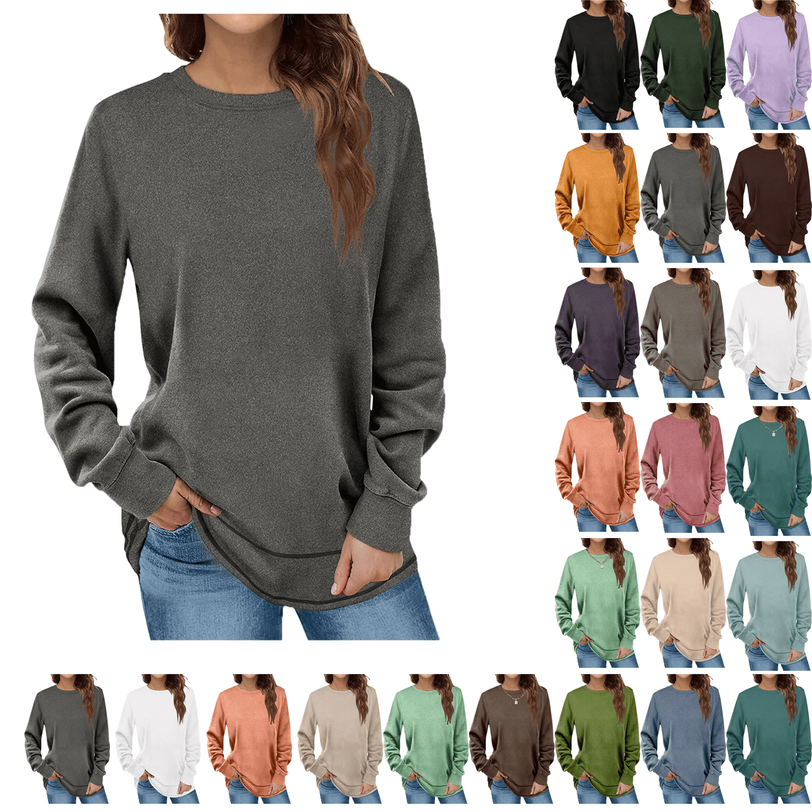 SKIYLEVZ Spring Sweatshirts for Women Crewneck Casual Long Sleeve ...