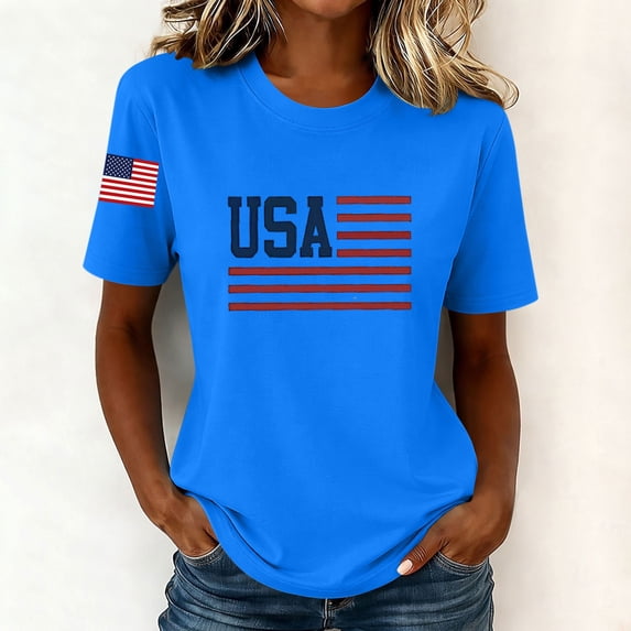 SKIYLEVZ Women's T-shirts 4th of July Independence Day Shirt with Stars ...