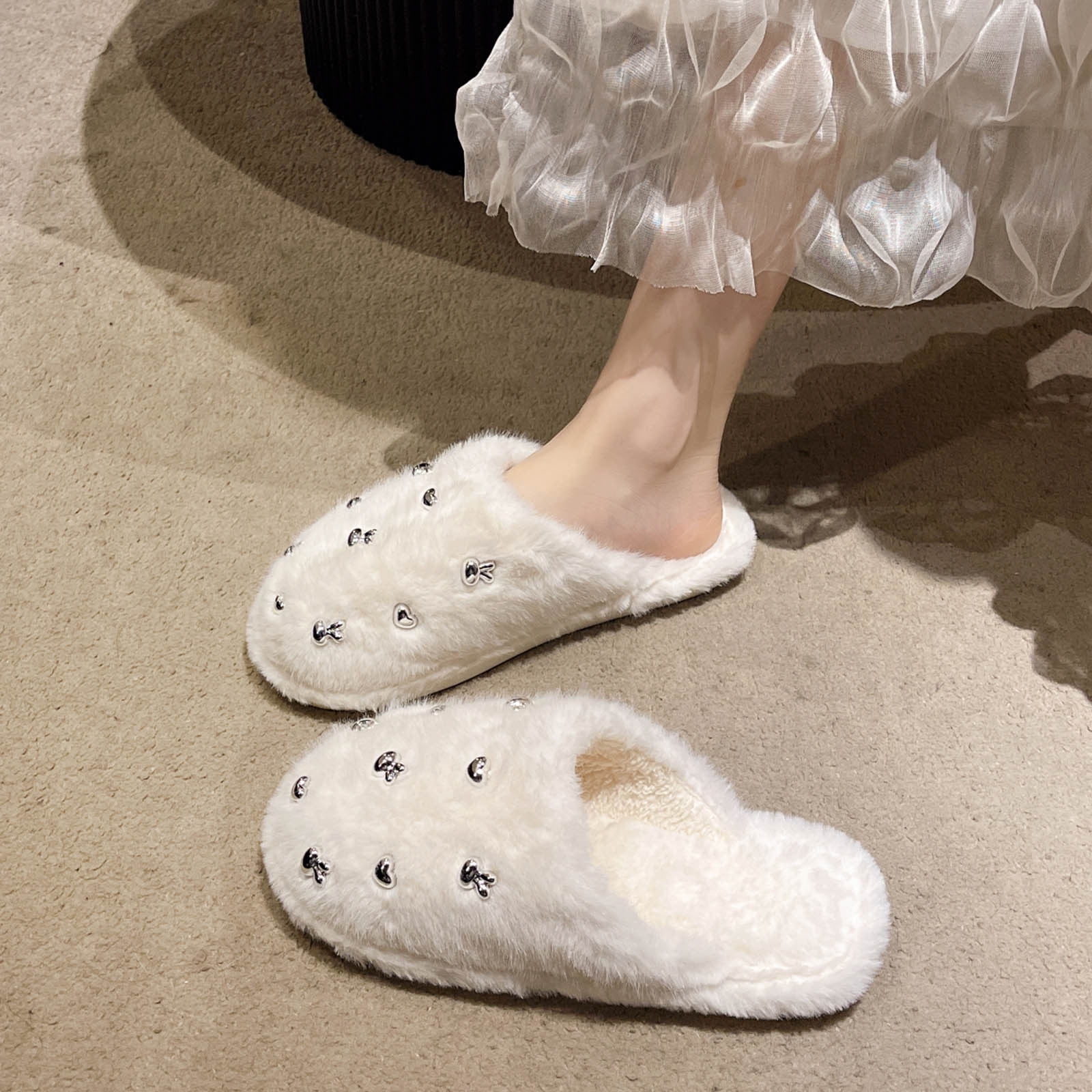 SKIYLEVZ Women's Winter Fuzzy Slippers Comfortable Soft Arch Fleece ...