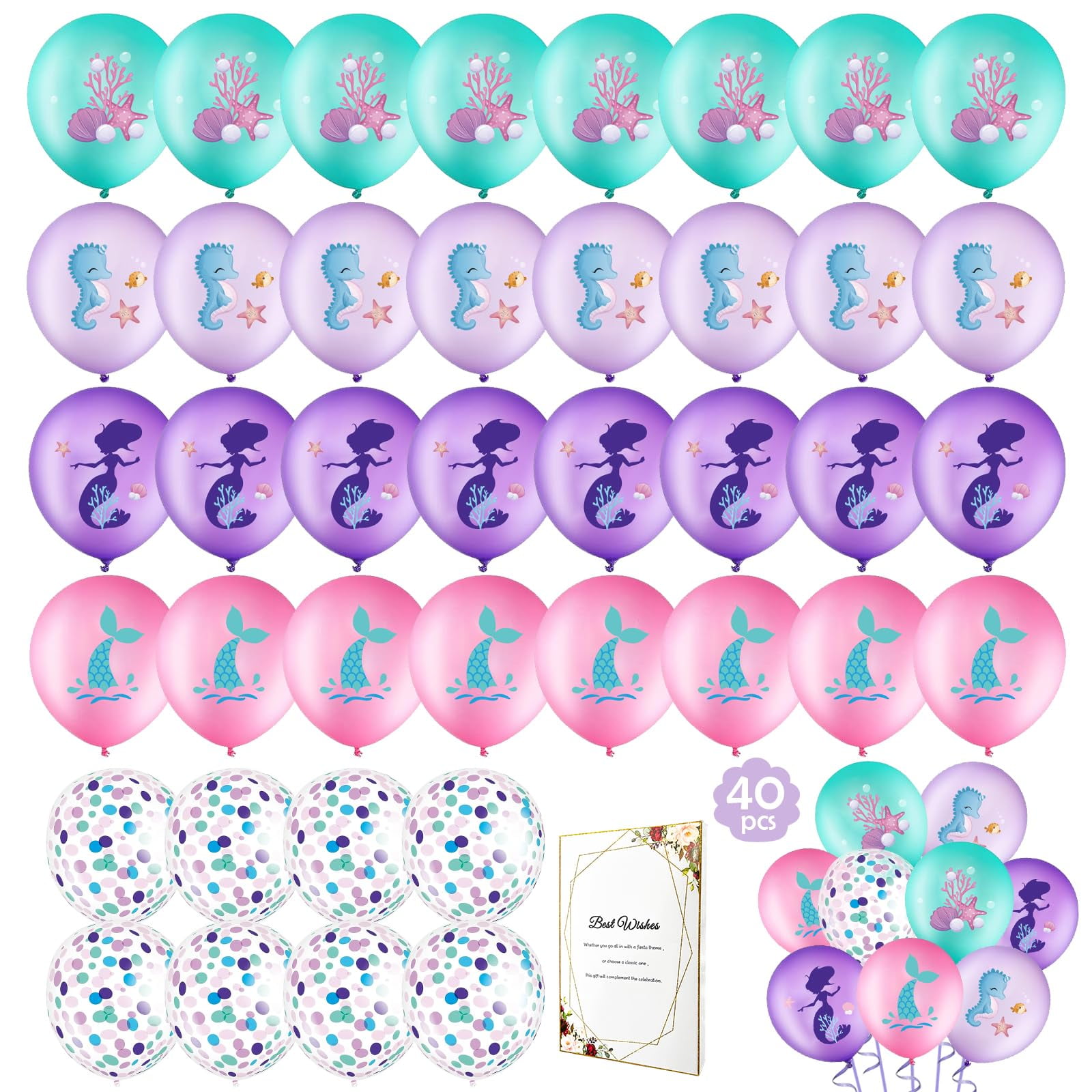 SKJIAYEE Party Decorations - 40 BSL1 Pcs 12 Inches Balloons Kit, Contain Purple Pink Green ...