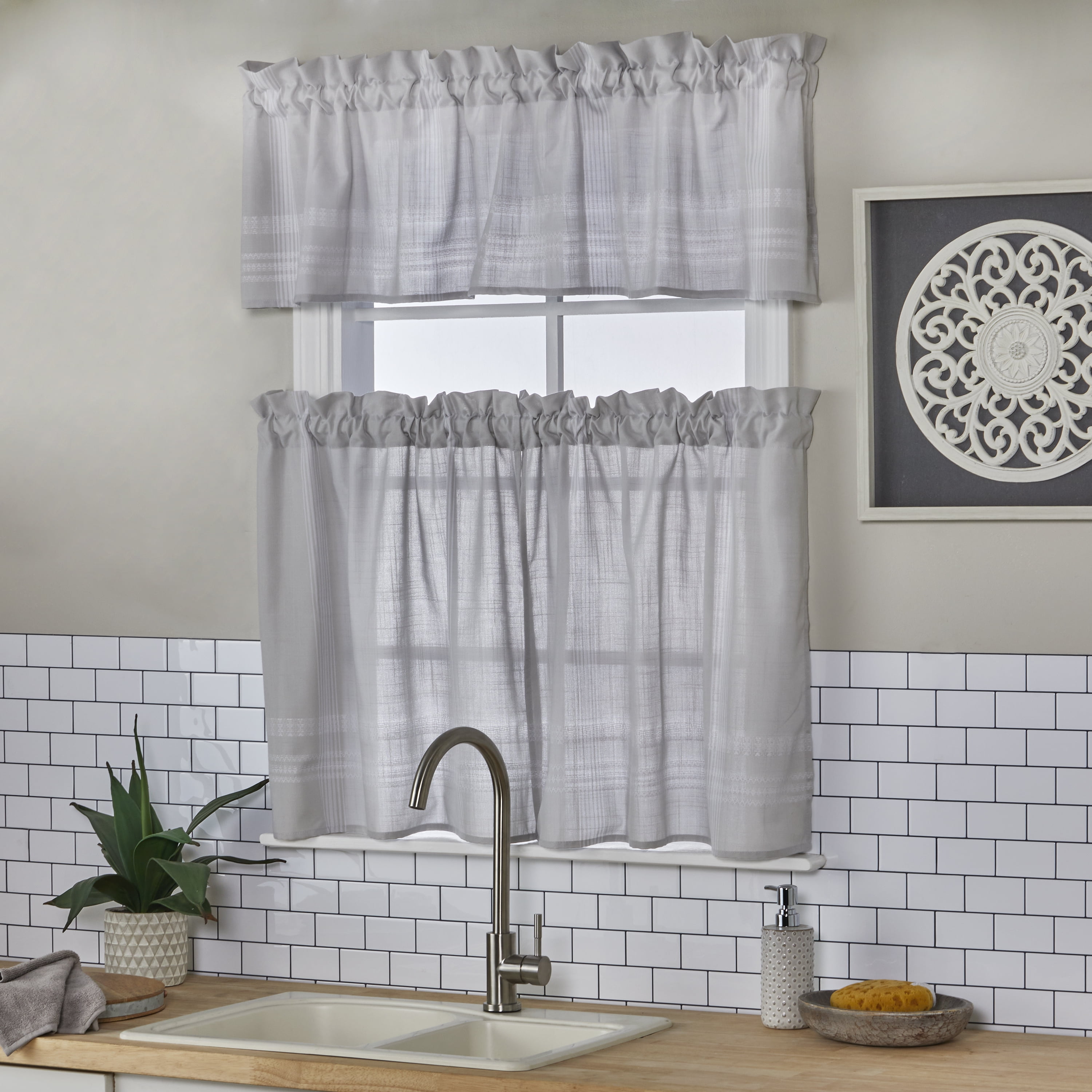 SKL Home Adelyn Lightweight Plaid Window Tier Curtain Pair, Gray, 56x36 ...