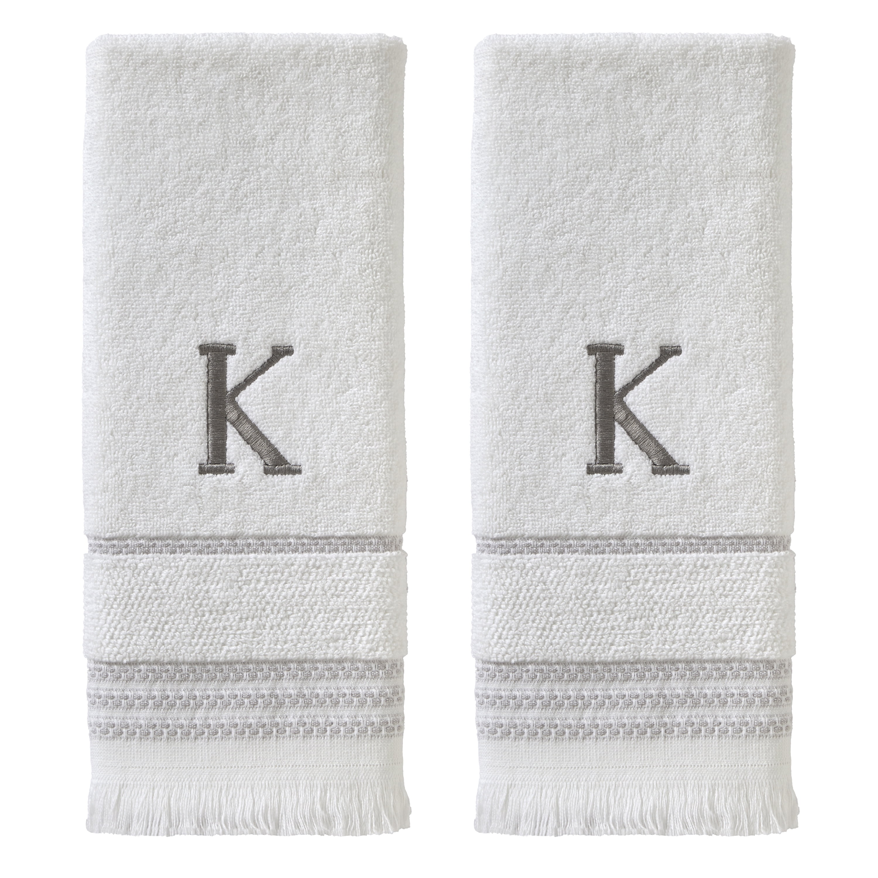 SKL Home Casual Monogram Cotton Hand Towels (2-Pack), "K", White ...