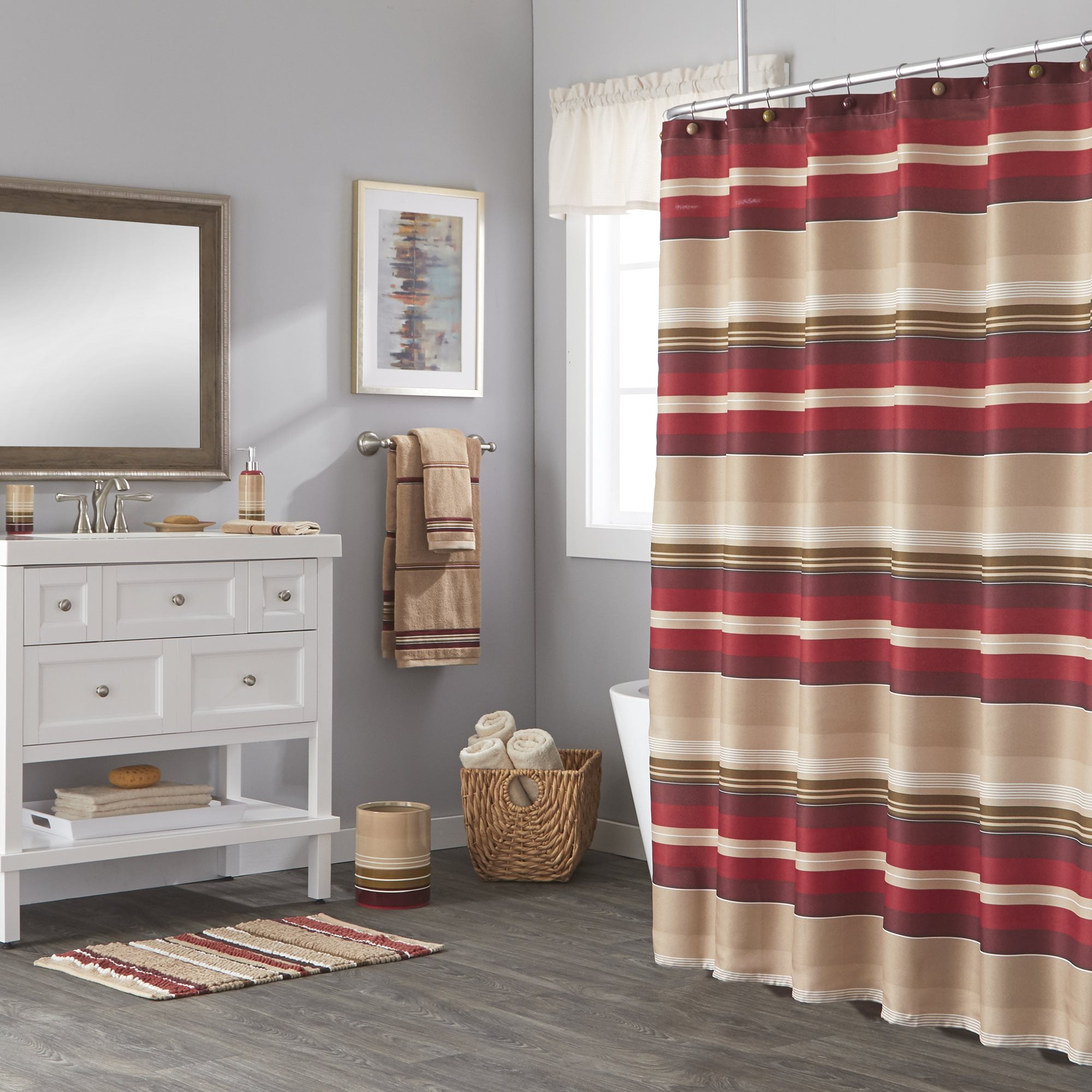 SKL Home Madison Stripe Shower Curtain, Red - Walmart.com