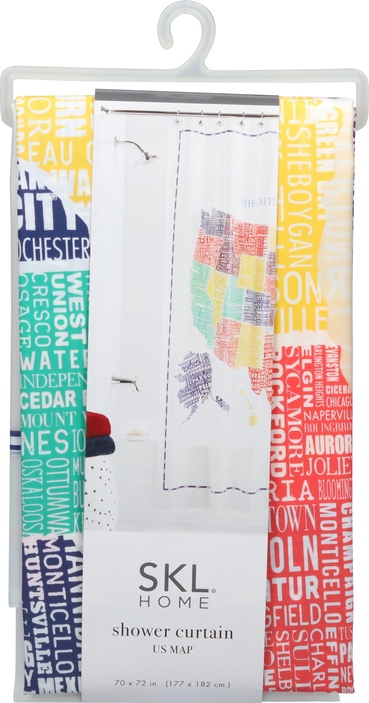 SKL Home 100% PEVA US Map Shower Curtain 70" x 72", Multi Color, Wipe ...