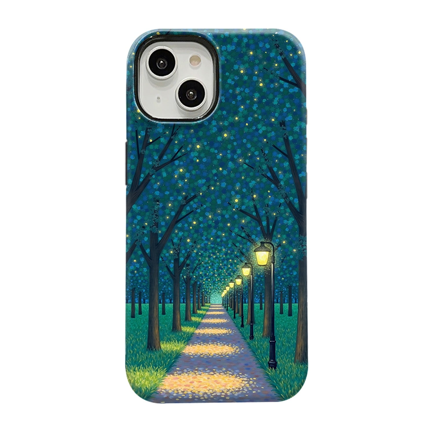SKLYDDI Multicolor Impressionistic Night Scene for iPhone 13 Case - Tree-lined Path Lampposts ...