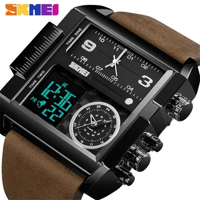 SKMEI Men Quartz Watches Military Big Dial Male Leather Strap Digital ...