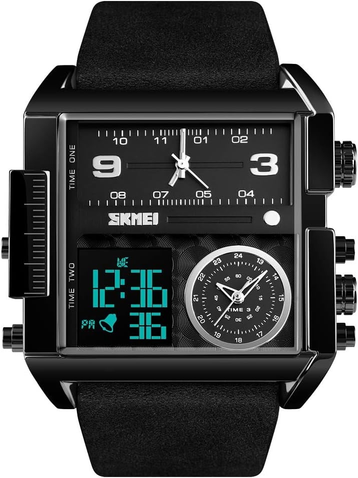SKMEI Men's Digital Sports Watch, LED Square Large Face Analog Quartz ...