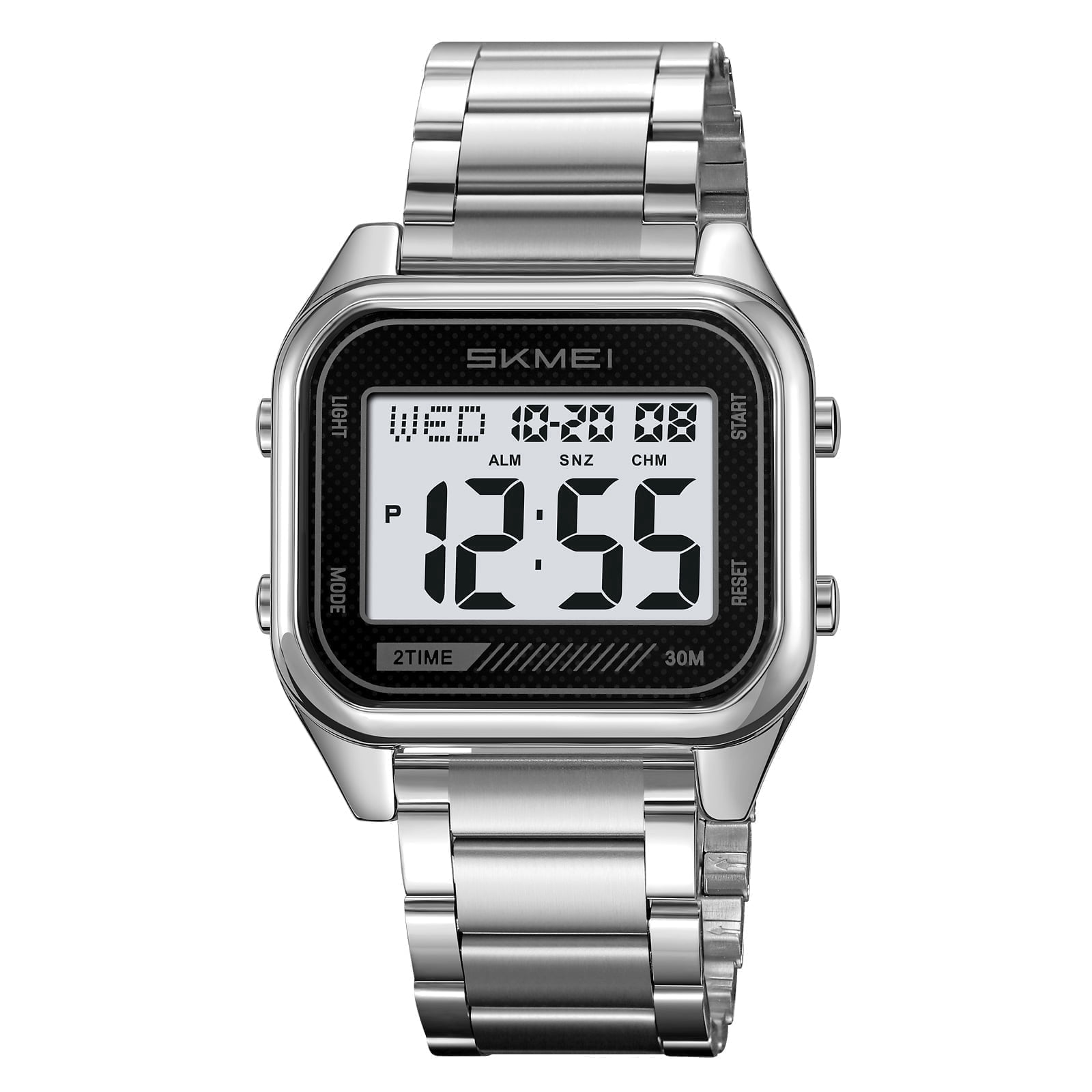 SKMEI Men's Digital Stainless Steel Watch Large Face LED Casual Sport ...