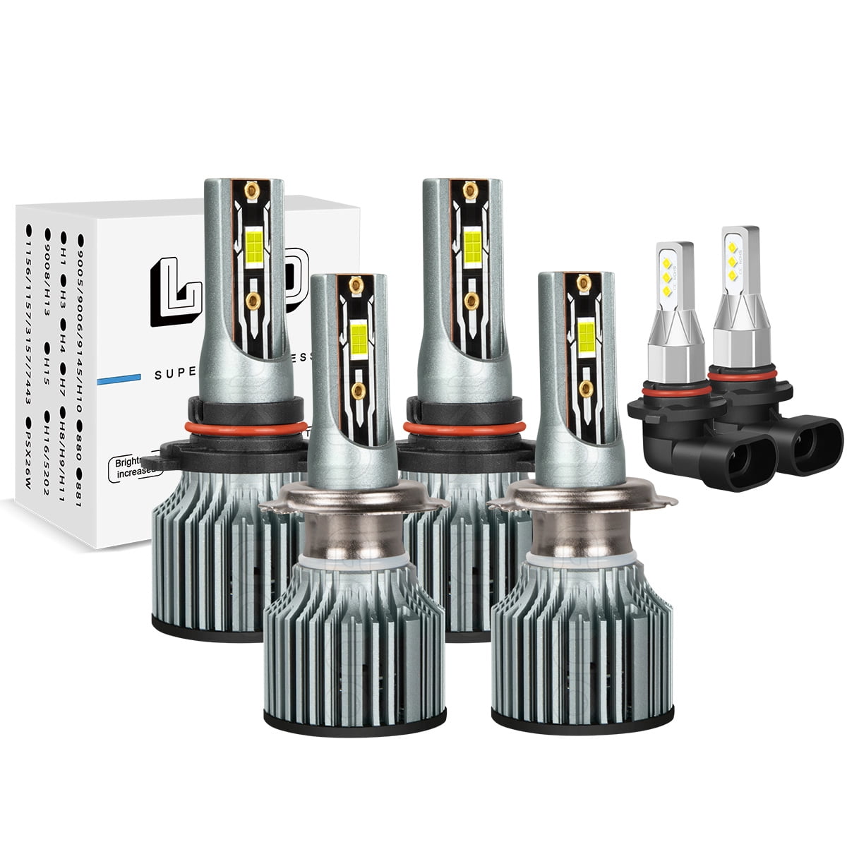 SKN 6x Combo 9005 H7 9006 LED Headlight Fog Light Kit 6500K Hi/Low Beam ...