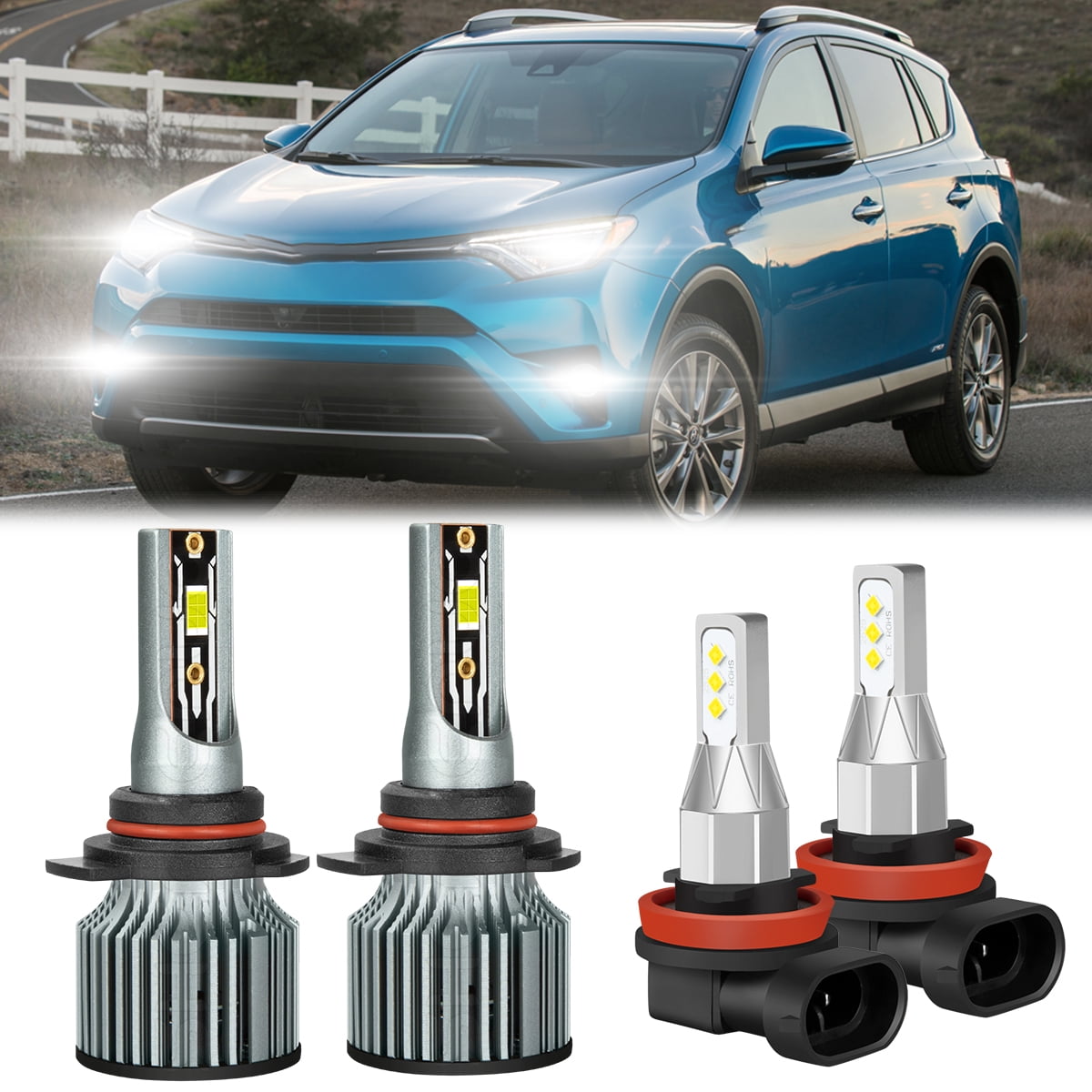SKN Fit (2016-2018) for TOYOTA RAV4 LED Headlight Bulbs,9012/HIR2 High ...