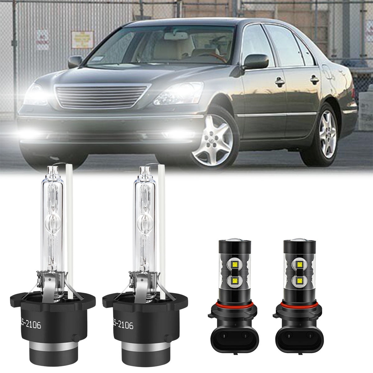 SKN For 2004 2005 2006 Lexus LS430 HID/LED Headlight High/Low Fog Light ...
