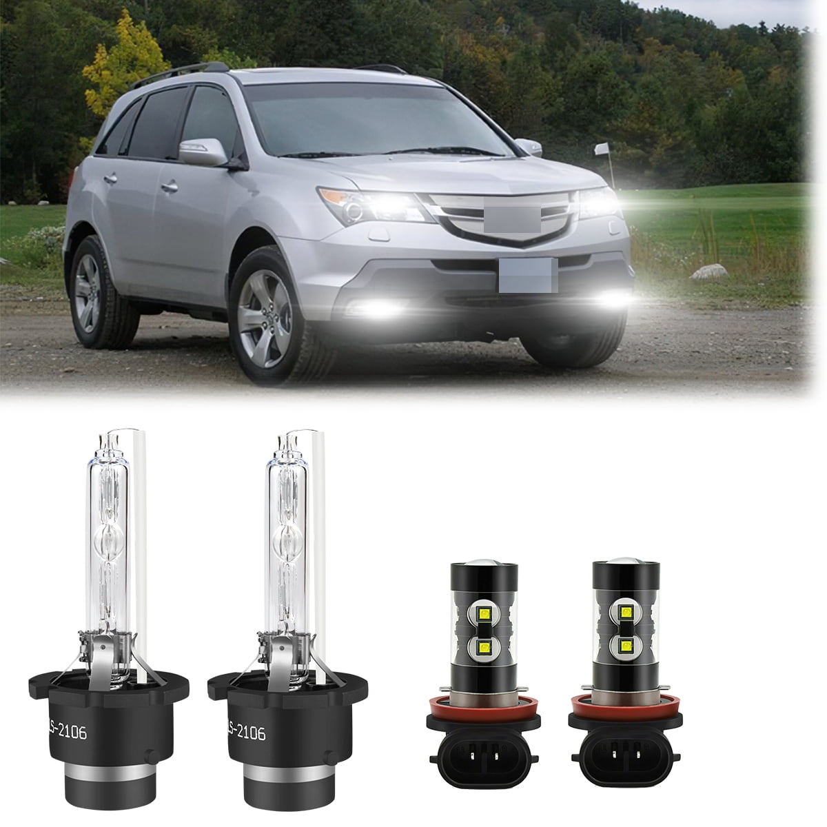 SKN For Acura MDX 2007-2011 2012 2013 HID 4× LED Headlight Bulbs Lo Beam+Fog Light Kit - Walmart.com