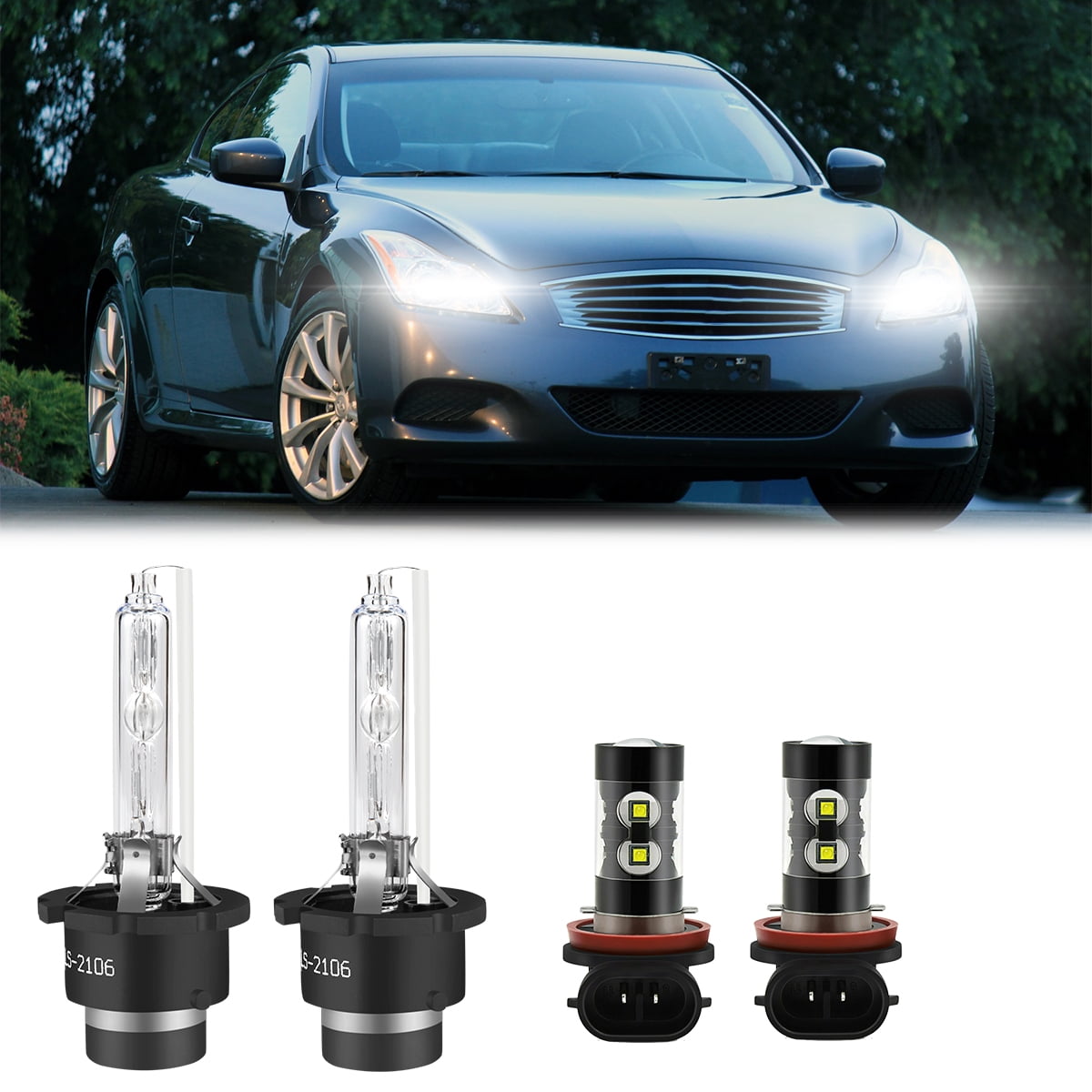 SKN For Infiniti G37 2008-2013 6000K LED/HID Headlight High Low+Fog ...