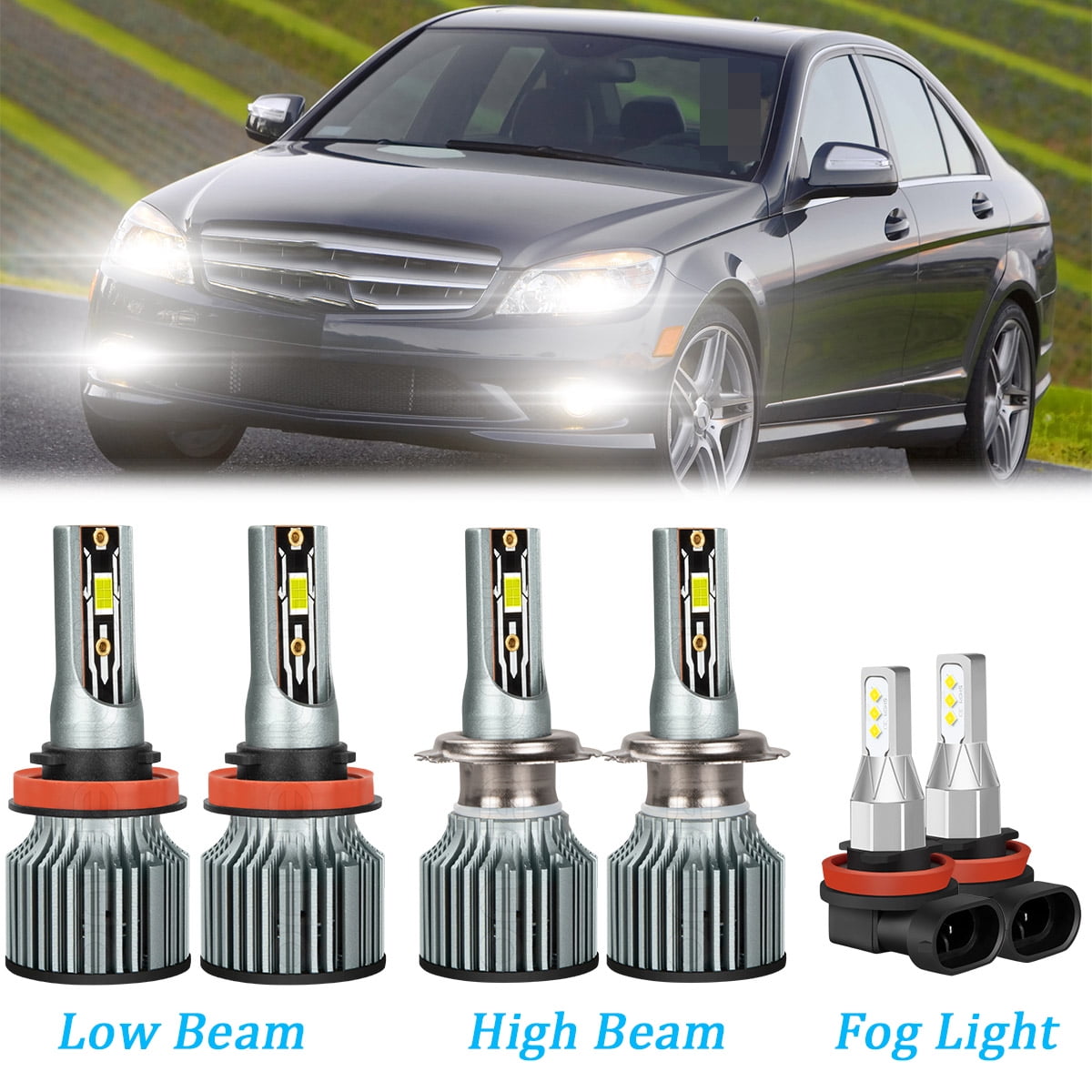 SKN For Mercedes Benz C300 C350 2008 2009 Front LED Headlight + Fog ...