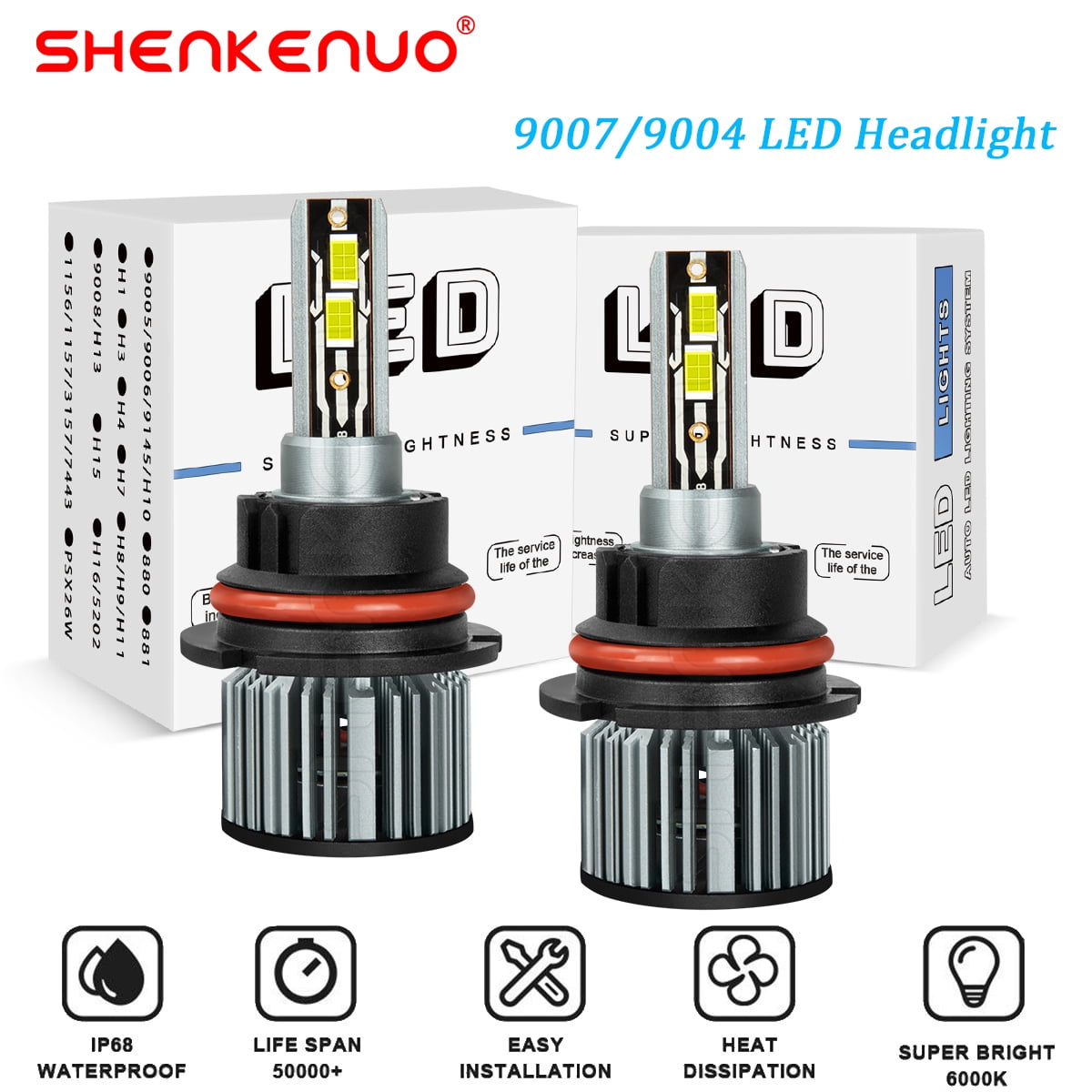 SKN Q8 LED Headlight Bulbs 36W 3000LM 6000K Ultra Bright 9004 9007 Halogen Replacement Pack Of 2 ...