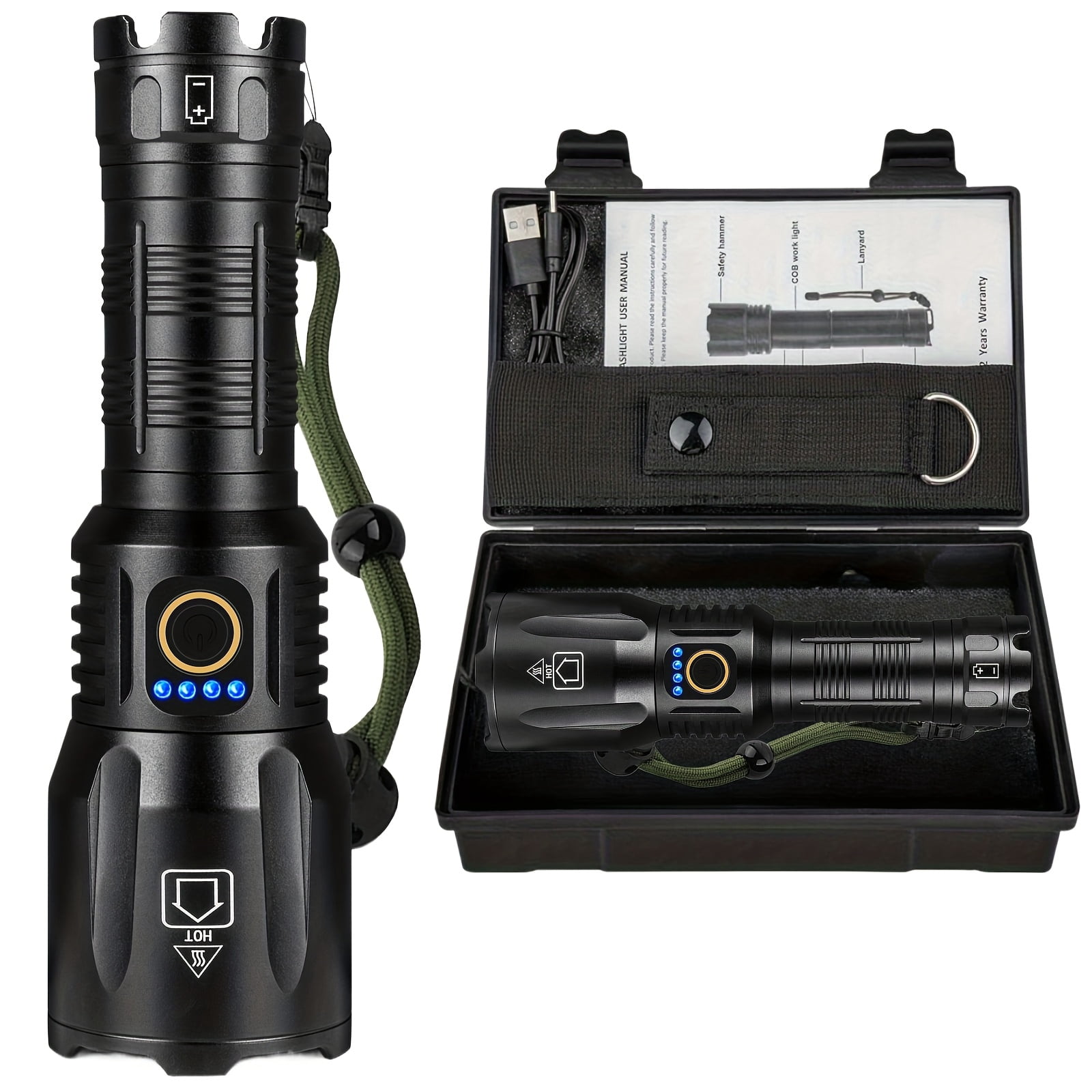 SKNSL Flashlights LED High Lumens Rechargeable, 2000 Lumens XHP70.2 ...