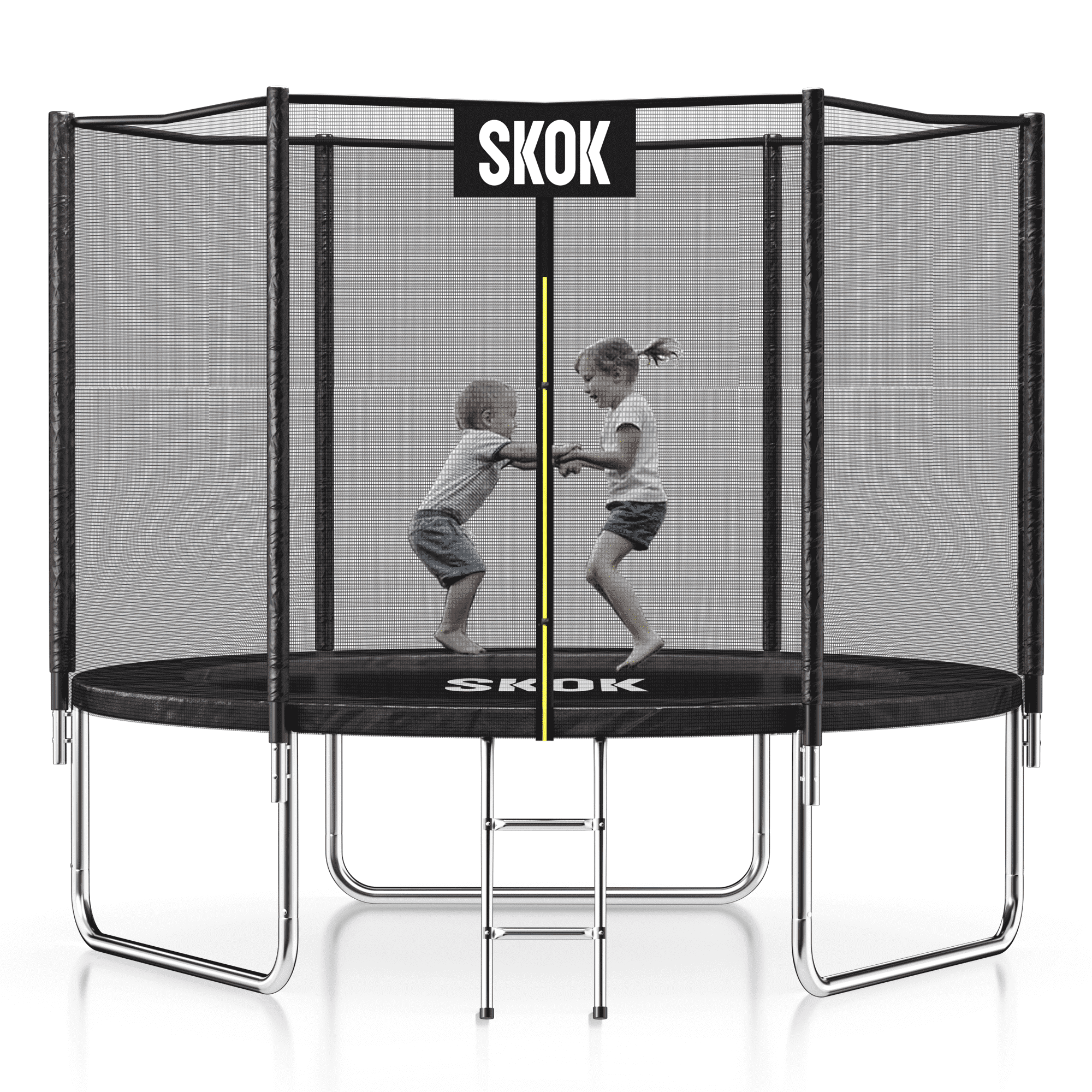 SKOK 10FT Black Trampoline with 360-Degree Enclosure Net and Ladder for ...