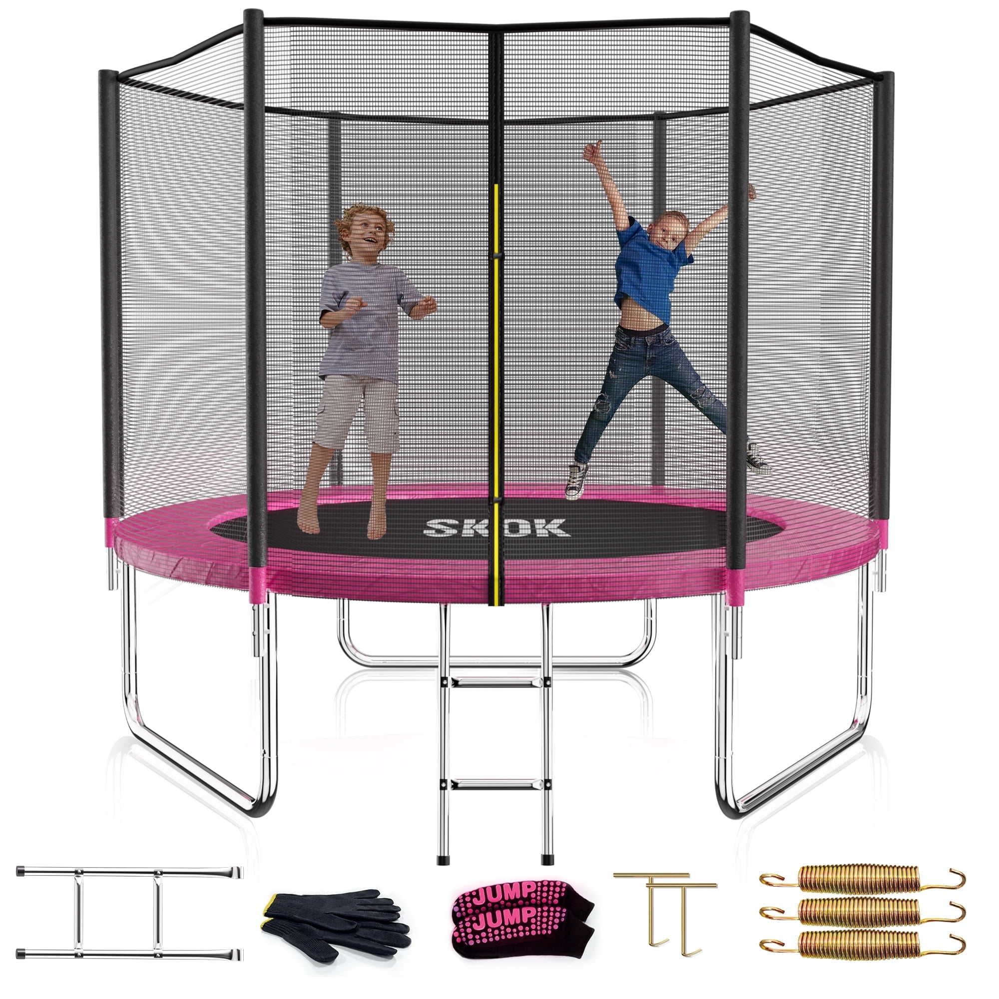 SKOK 10FT Pink Trampoline, 600LBS Capacity, Ladder, Waterproof for Kids ...