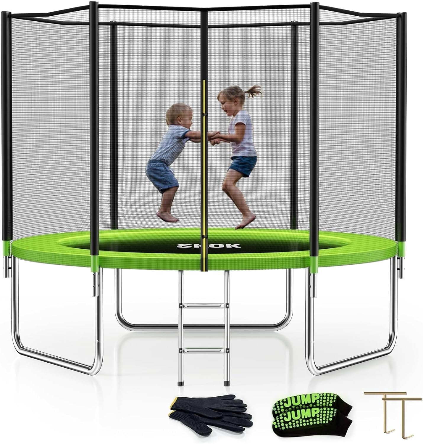 SKOK 10ft Trampoline for Adults and Kids, Heavy Duty with Enclosure and ...