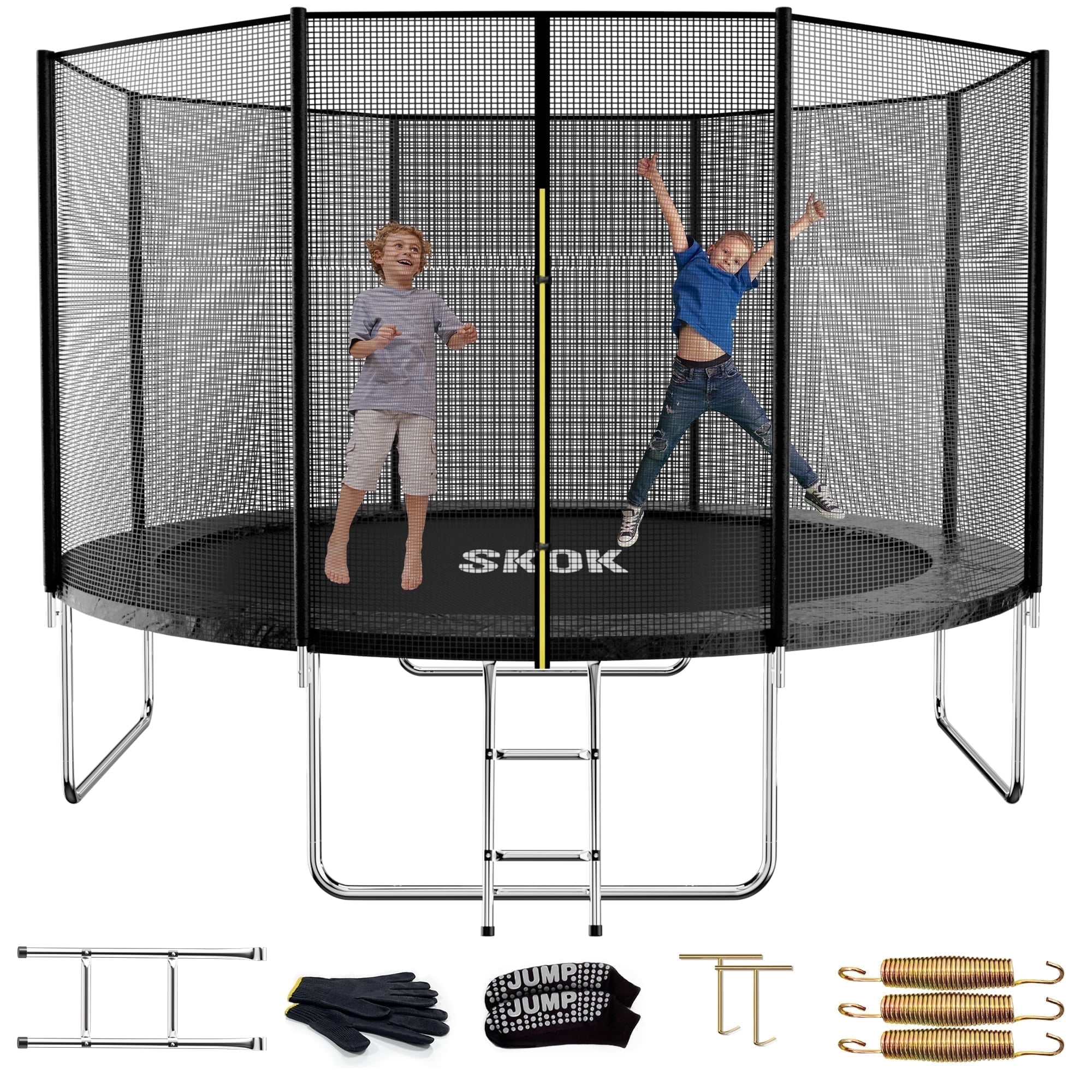 SKOK 12FT Black Trampoline with Enclosure, Ladder, Outdoor Safety ...