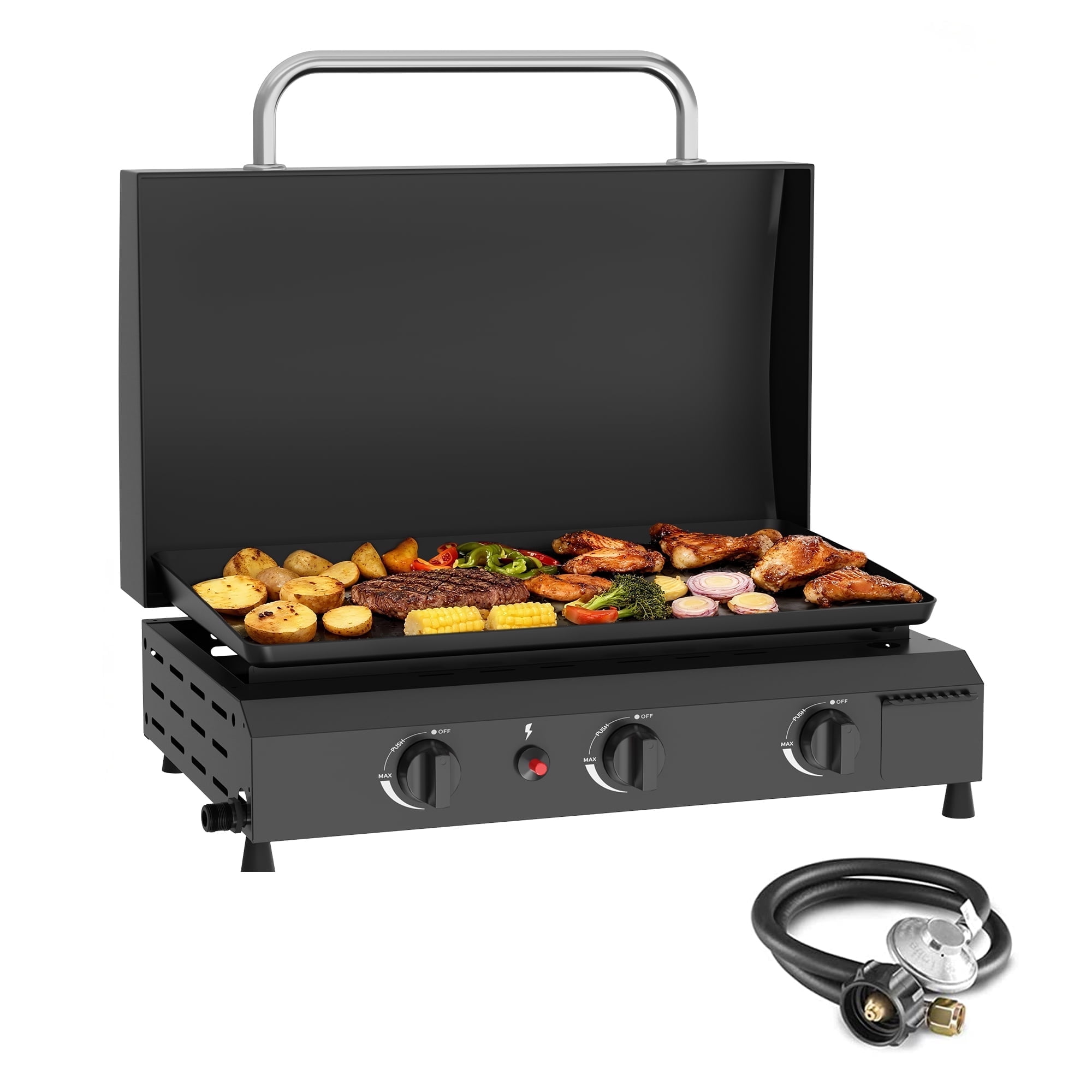 SKOK 3-Burner 23.3'' Outdoor Flat Top Propane Griddle with Hood for ...