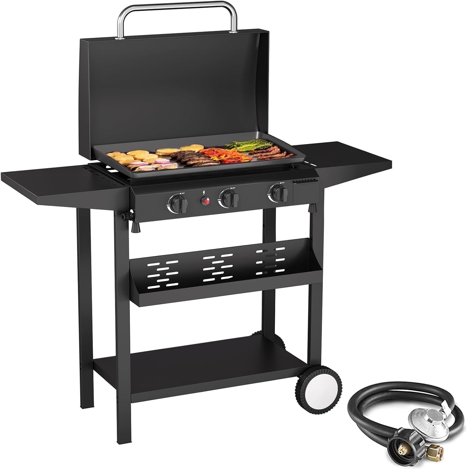 SKOK 3-Burner 23.3'' Portable Flat Top Propane Griddle with Hood for ...