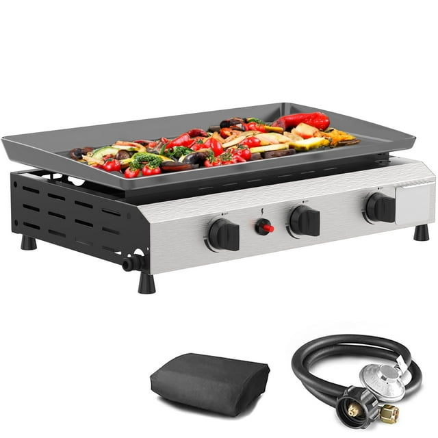 SKOK 3 Burner Outdoor Cooking Gas Grill-Portable Propane Griddle ...