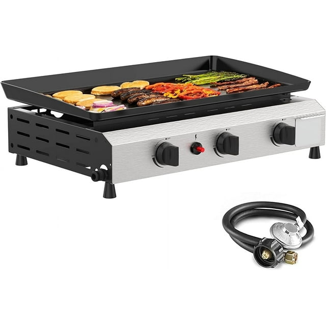 SKOK 3 Burner Outdoor Propane Griddle - Portable Gas Grill with Side Shelves for Camping ...