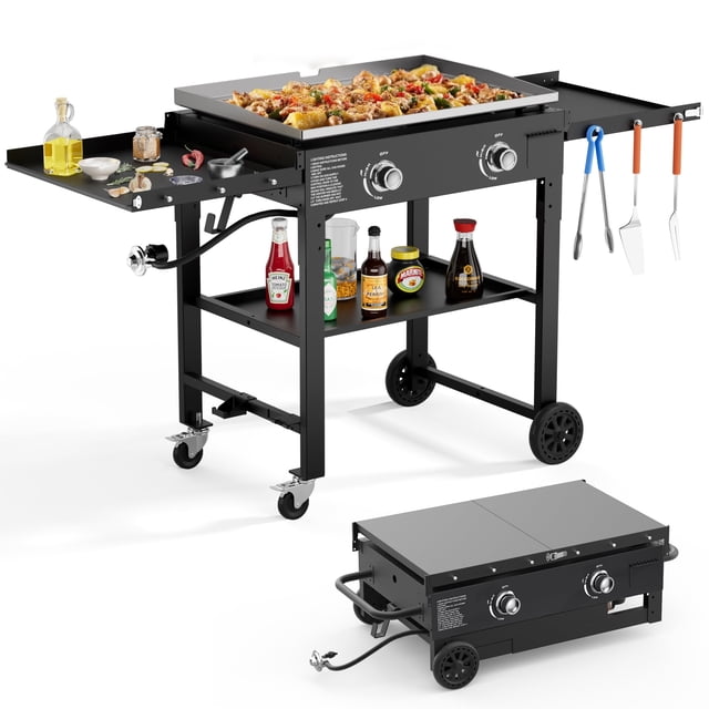 SKOK 30000 BTU 2-Burner Table Top Gas Griddle with Foldable Legs ...