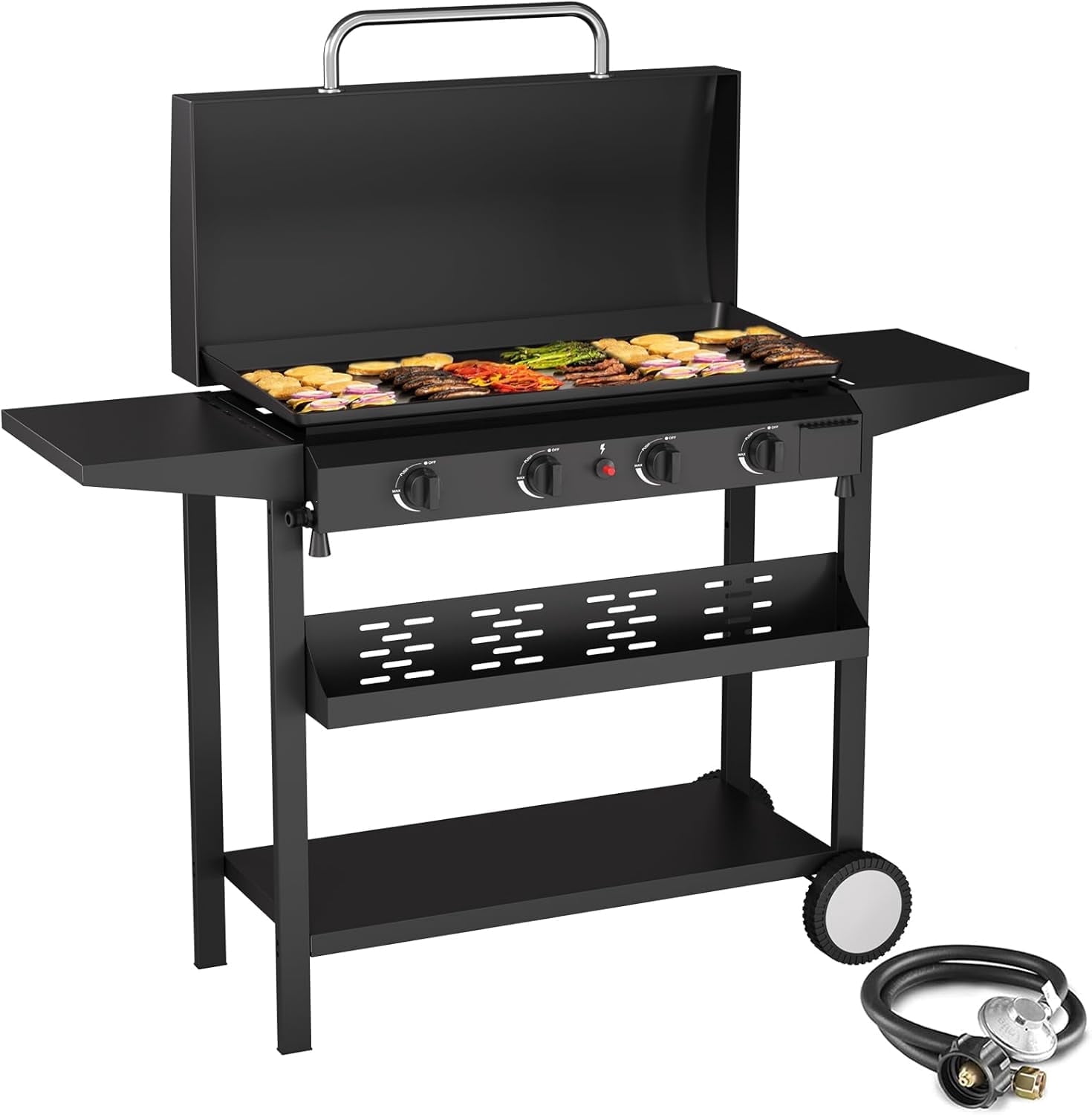SKOK 4-Burner Portable Flat Top Gas Griddle with Hood, 60,000 BTU ...