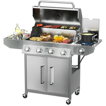 Outsunny 4 Burner Propane Gas Grill with Side Burner, Sturdy Assembled ...