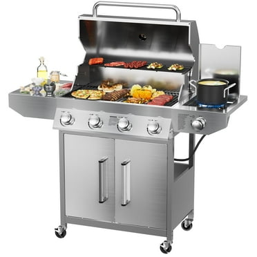 4-Burners Propane Gas BBQ Grill with with Top Cover Lid&Side Burner, 50 ...