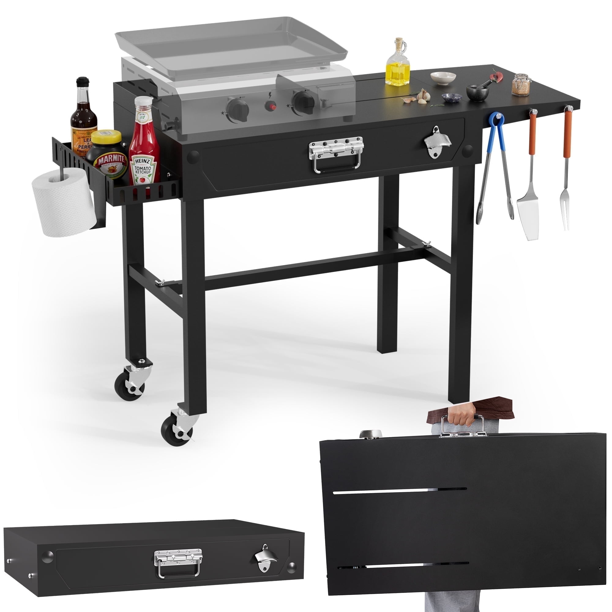 SKOK Portable Outdoor 31" W x 17" D Folding & Adjustable Grill Table ...