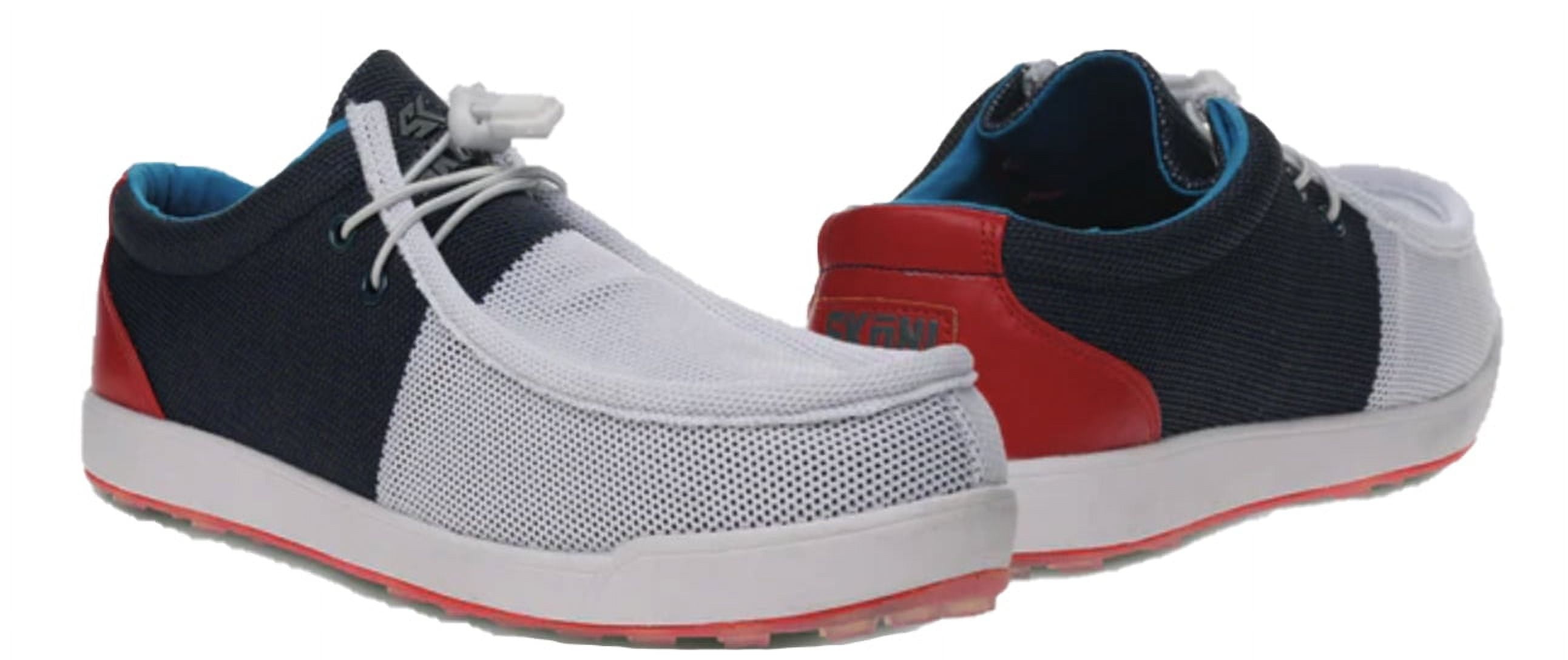 SKONI Men's Slip-On Lightweight Moc Toe Golf Shoe (White/Red/Blue, 10.5) - Walmart.com