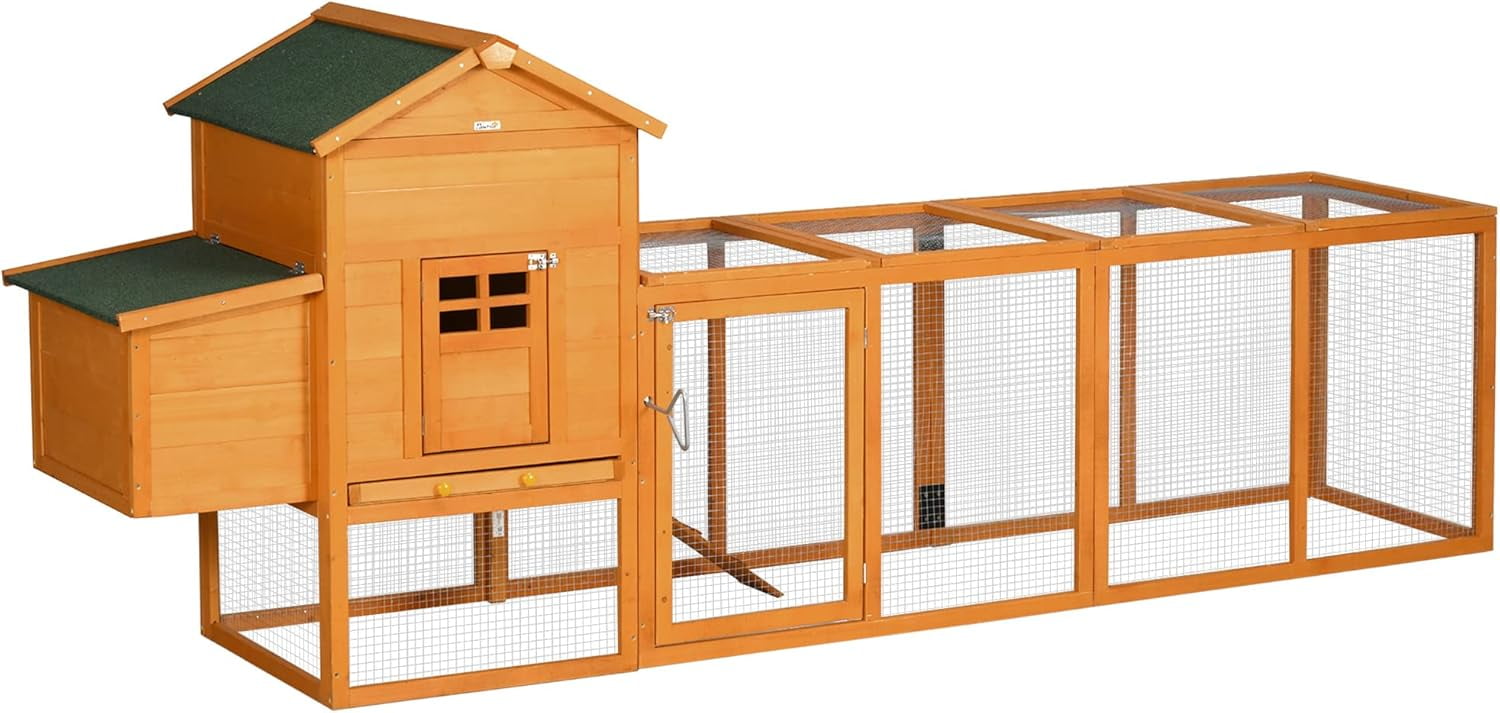 SKPYX 118" Extra Large Wooden Chicken Coop with Asphalt Roof, Equipped ...