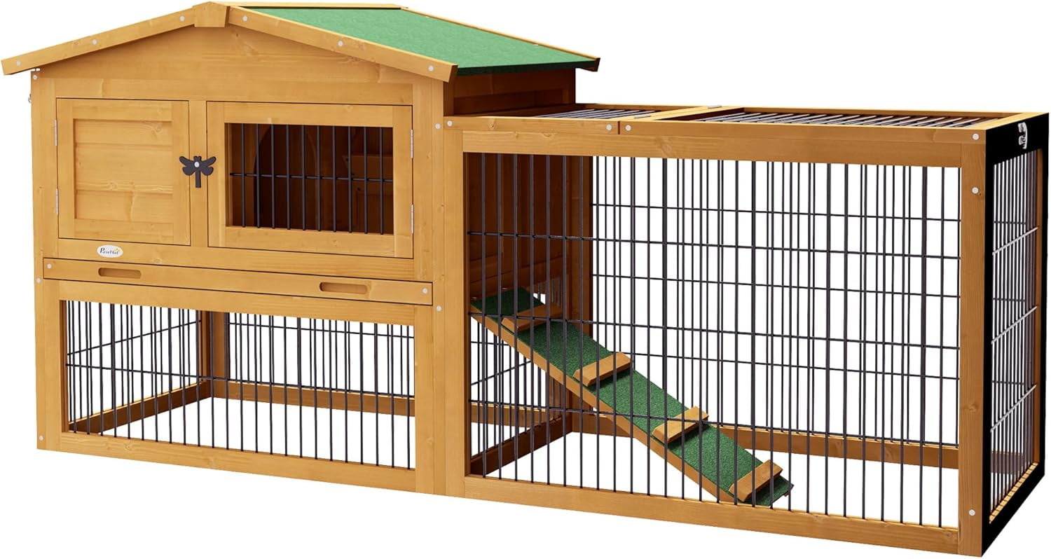 SKPYX 2 - Story Outdoor Rabbit Hutch with Slide - Out Tray, Run Cage ...