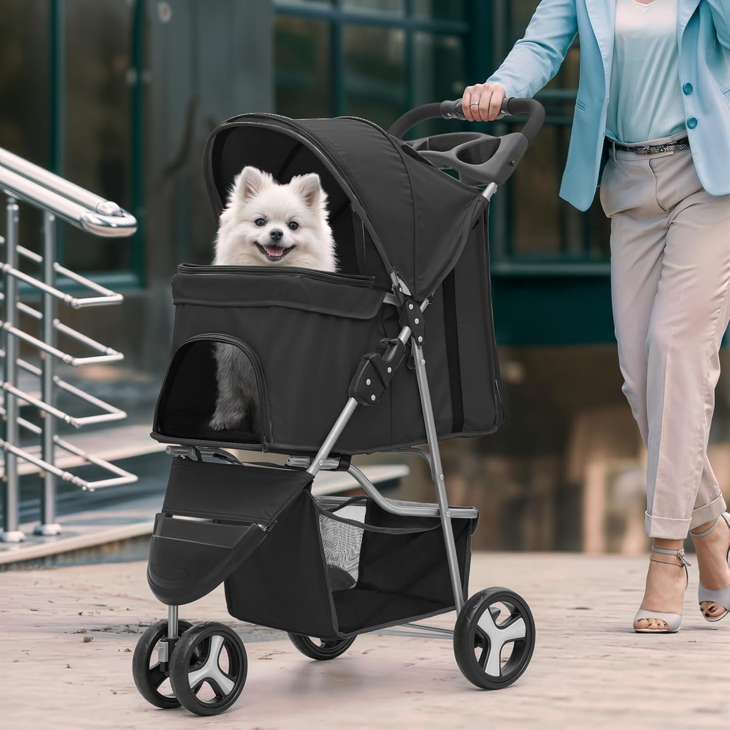 SKPYX 3-Wheel Pet Stroller, Foldable Travel Jogger for Small & Medium ...