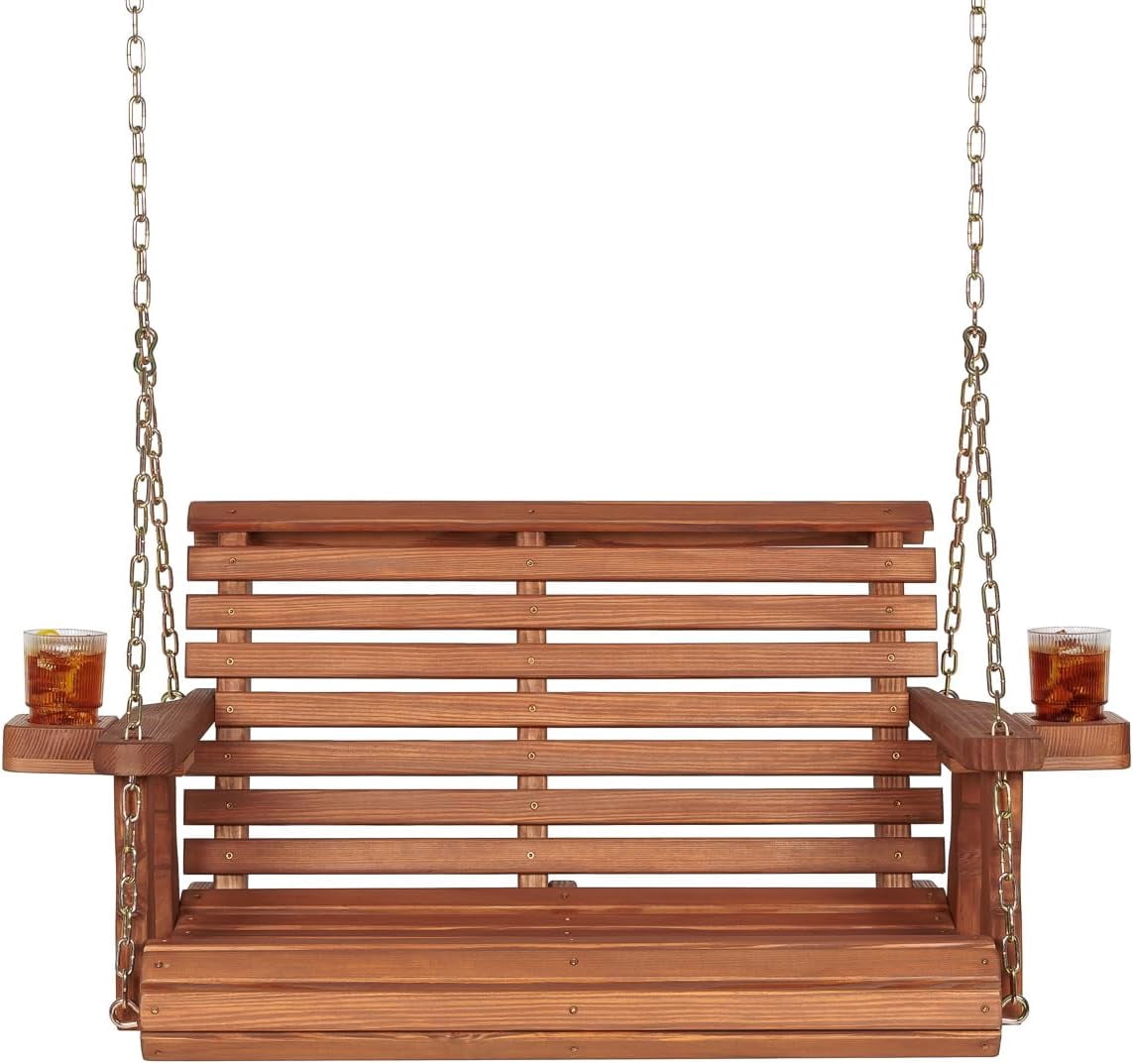 SKPYX Casual 3 Foot Roll Back Porch Swing with Cup Holders in Semi ...