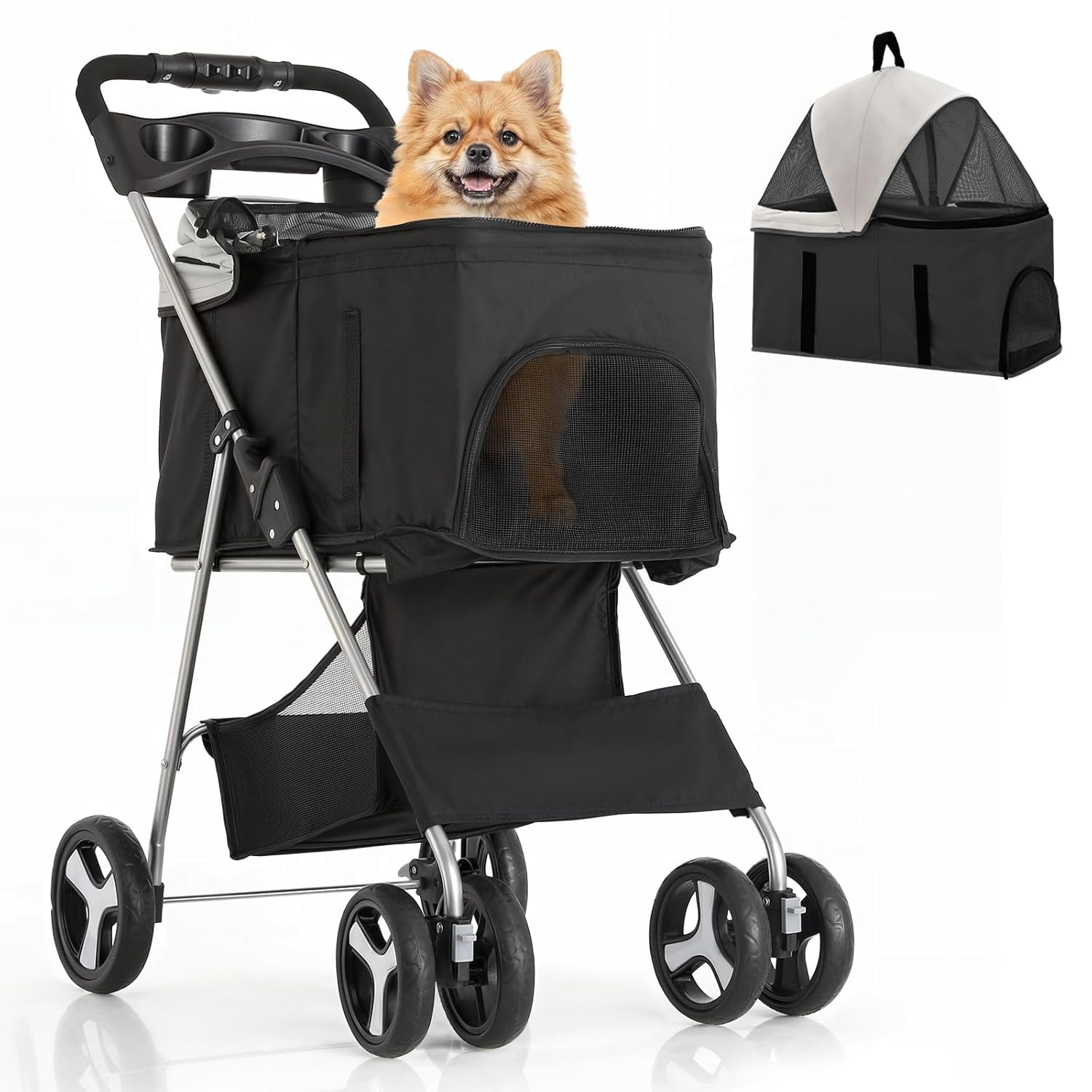 SKPYX Foldable Pet Stroller, 3-in-1 Dog Travel Jogger with Detachable ...