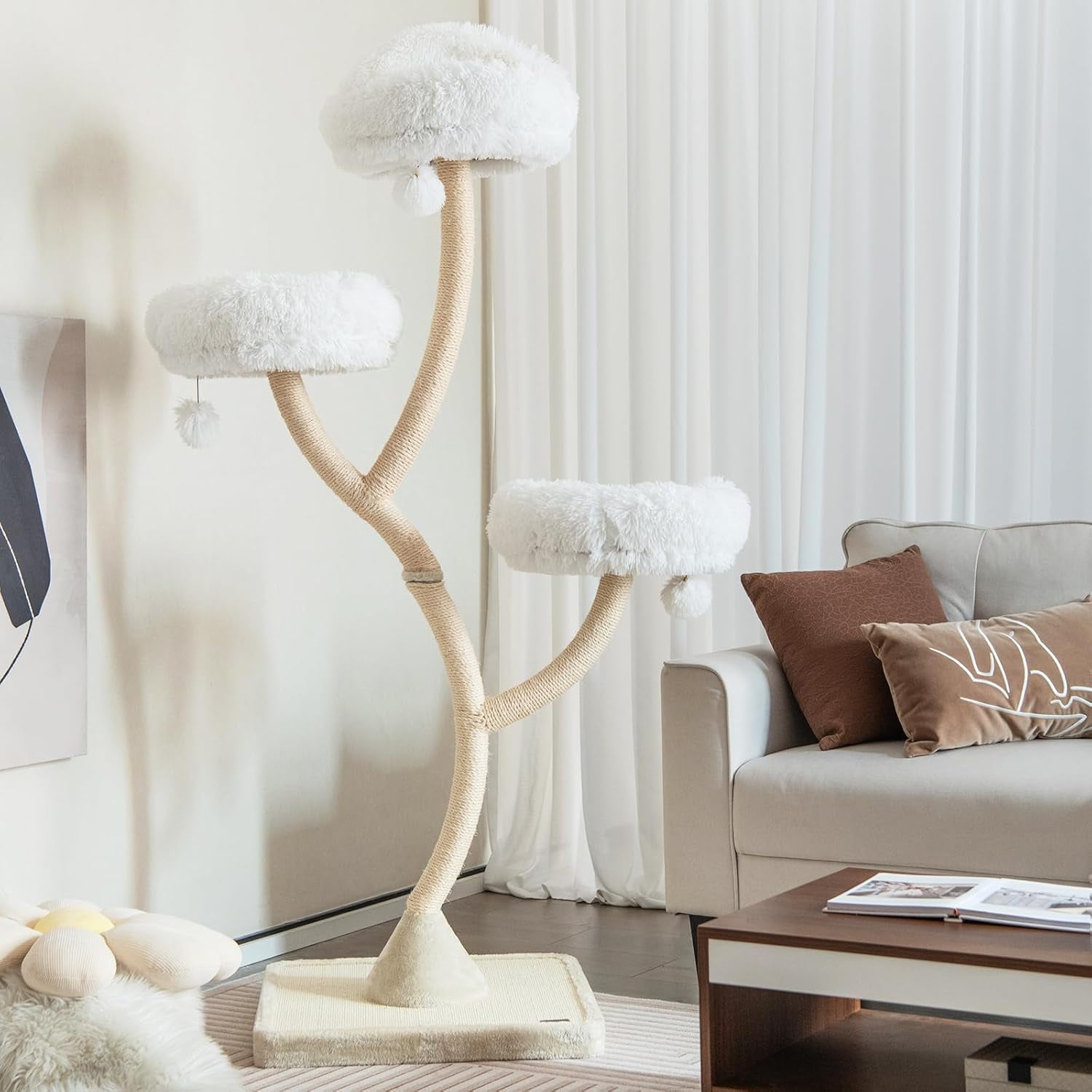 SKPYX Tall Cat Tree, 70 Inch Multi-Level Large Cat Tower with 3 Warm ...